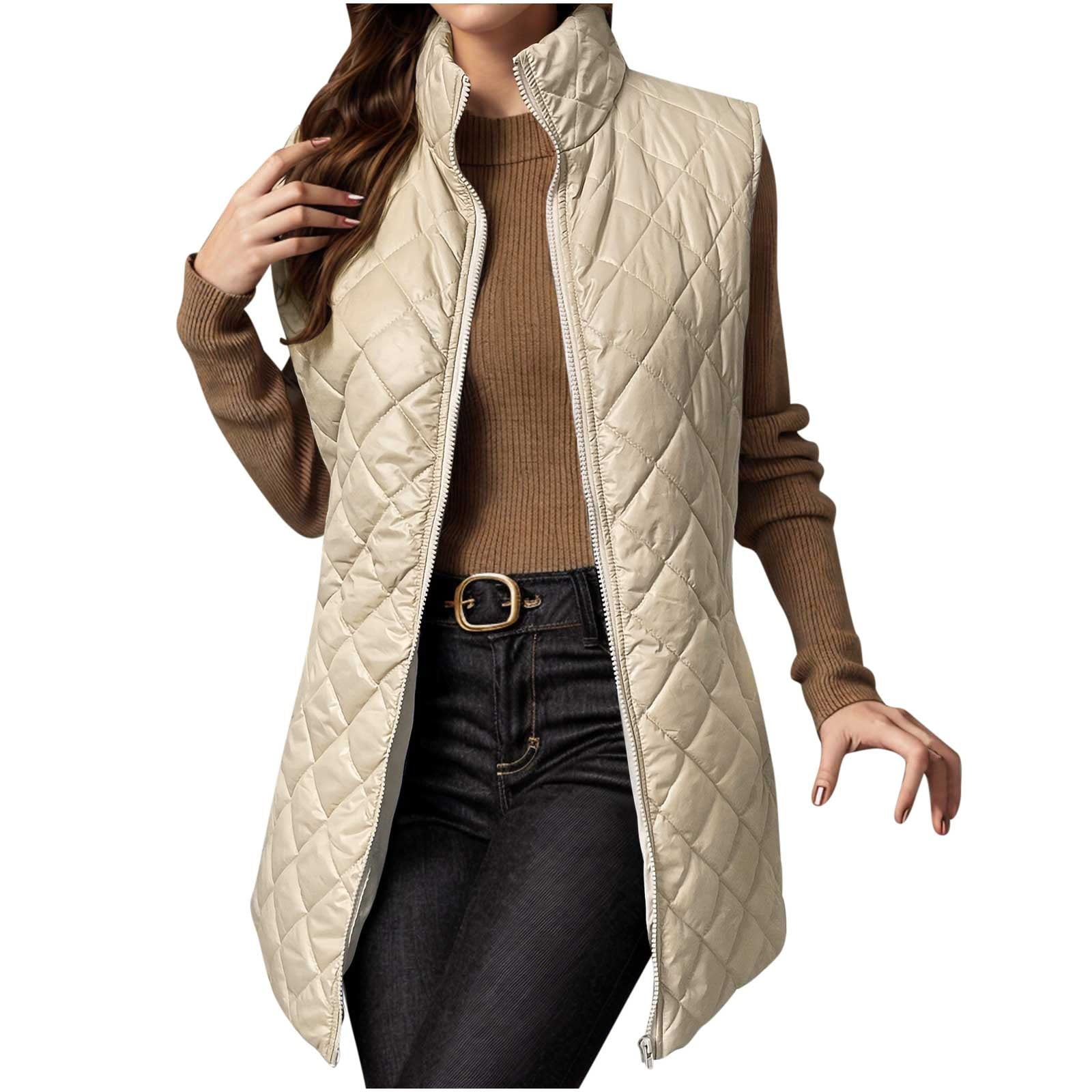VINUSLI Womens Quilted Long Vest for Women Puffer Down Jacket Zip Up ...