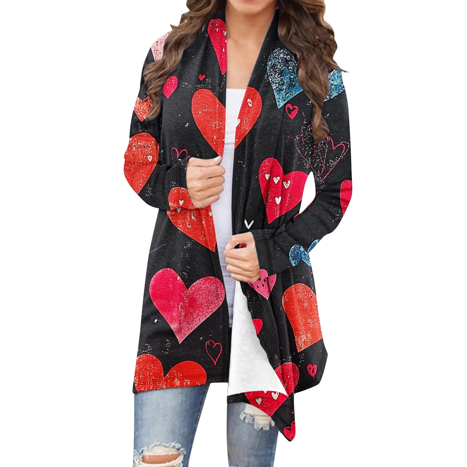 VINUSLI Womens Valentines Cardigan Sweater Heart Plus Size Shawl Collar ...