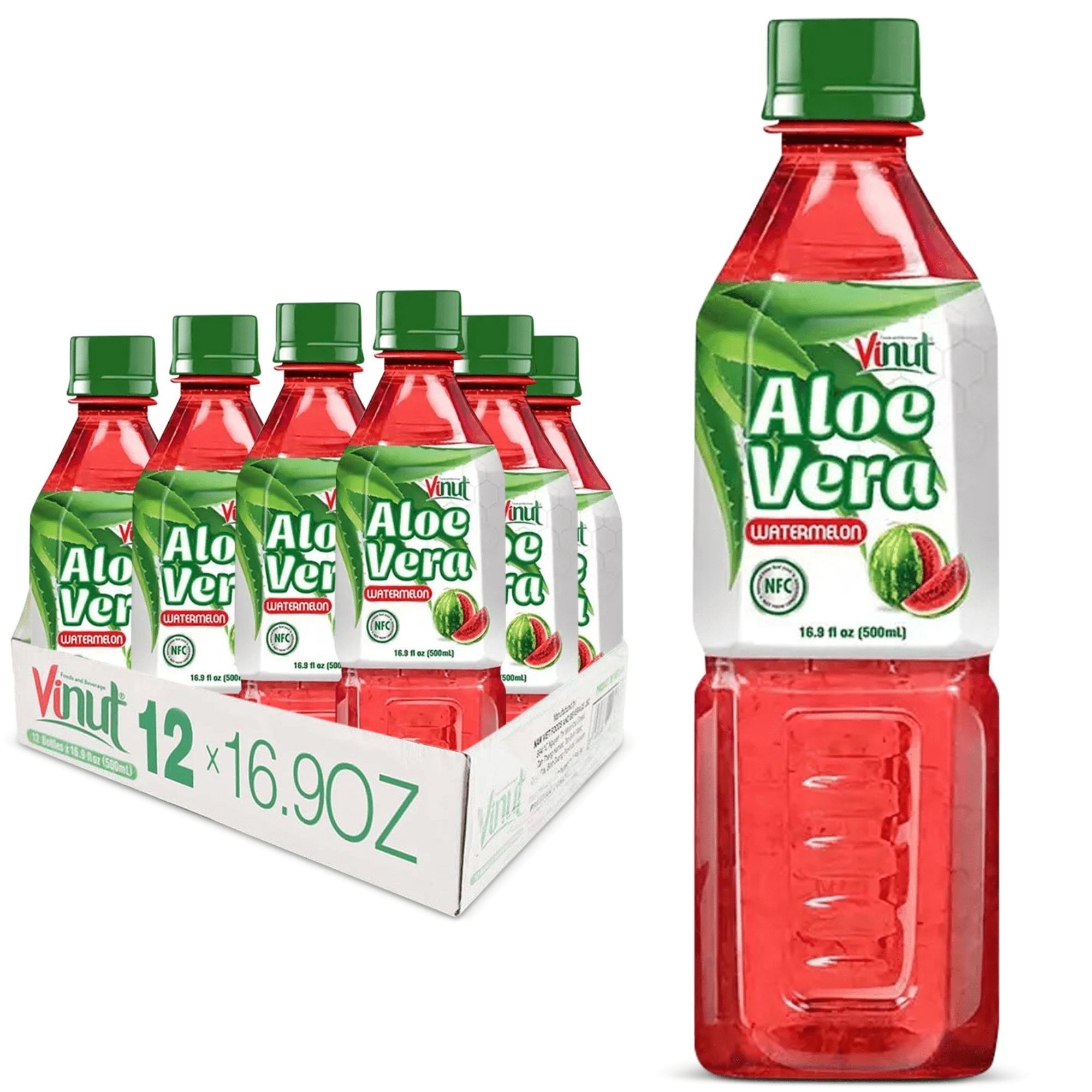 VINUT Aloe Vera Juice Drink- Watermelon Flavored- 16.9 fl oz x 12 ...