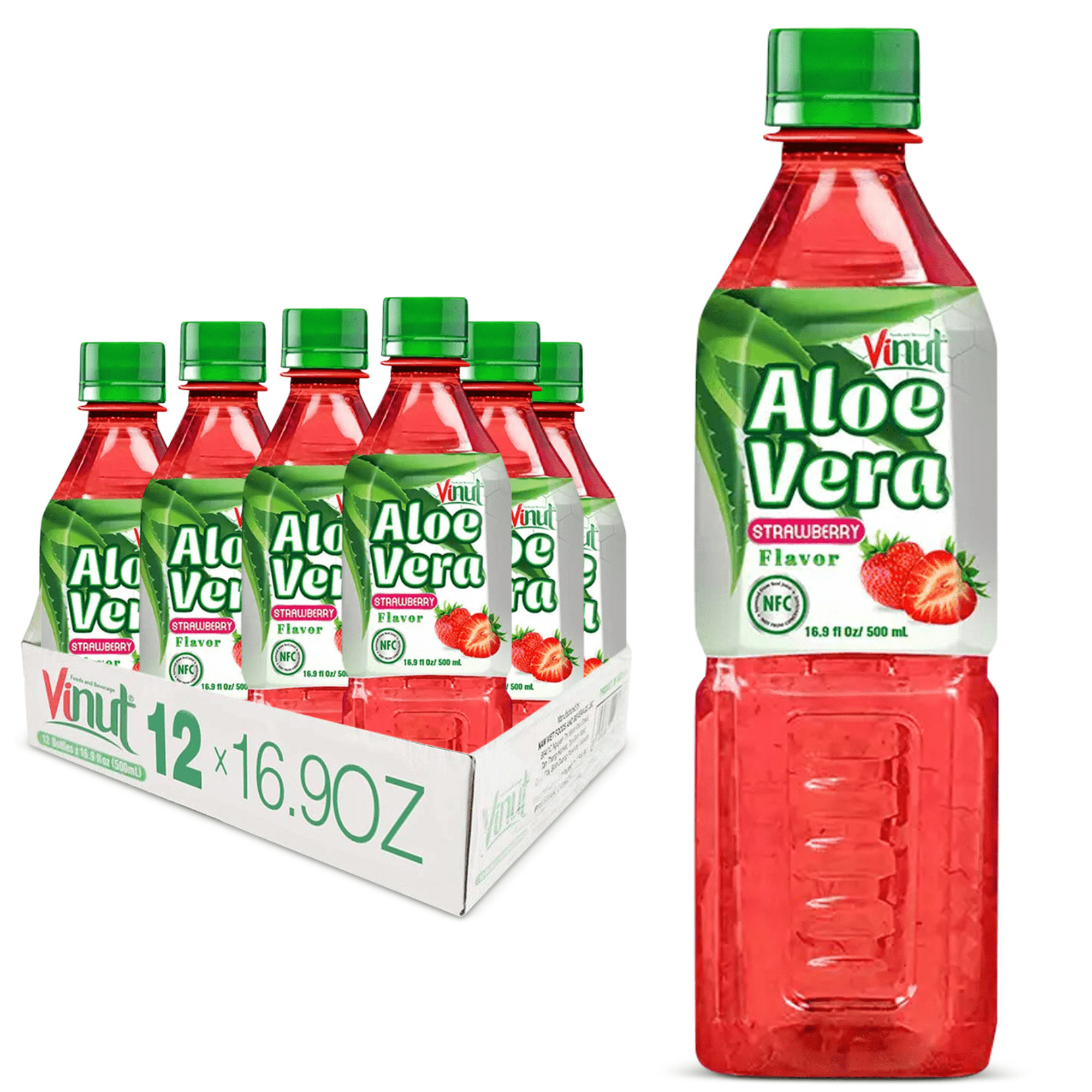 VINUT Aloe Vera Juice -Strawberry Flavored - 16.9 fl oz x 12 - Fresh ...