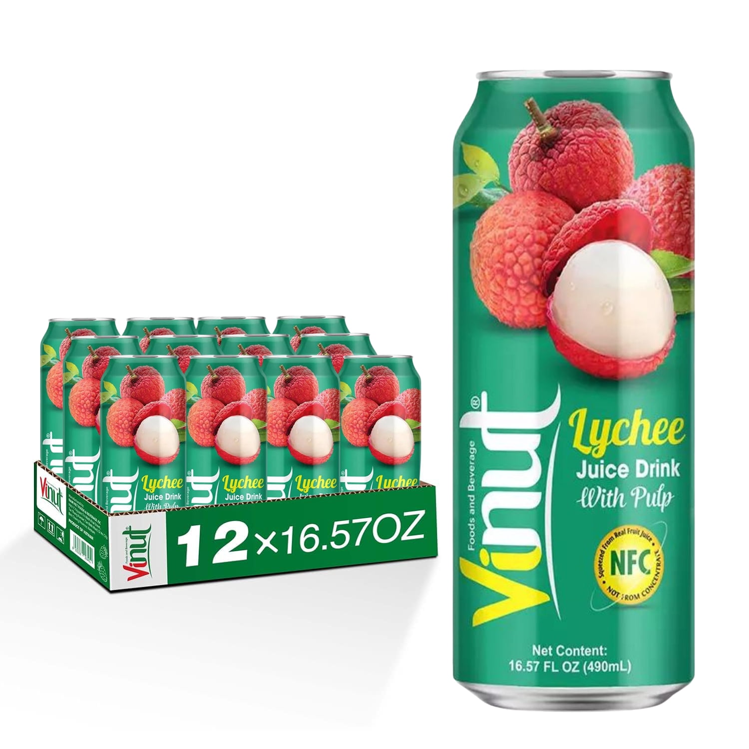 VINUT Lychee Juice Drink with Pulp , 16.57 fl oz-Pack of 12, Not from ...