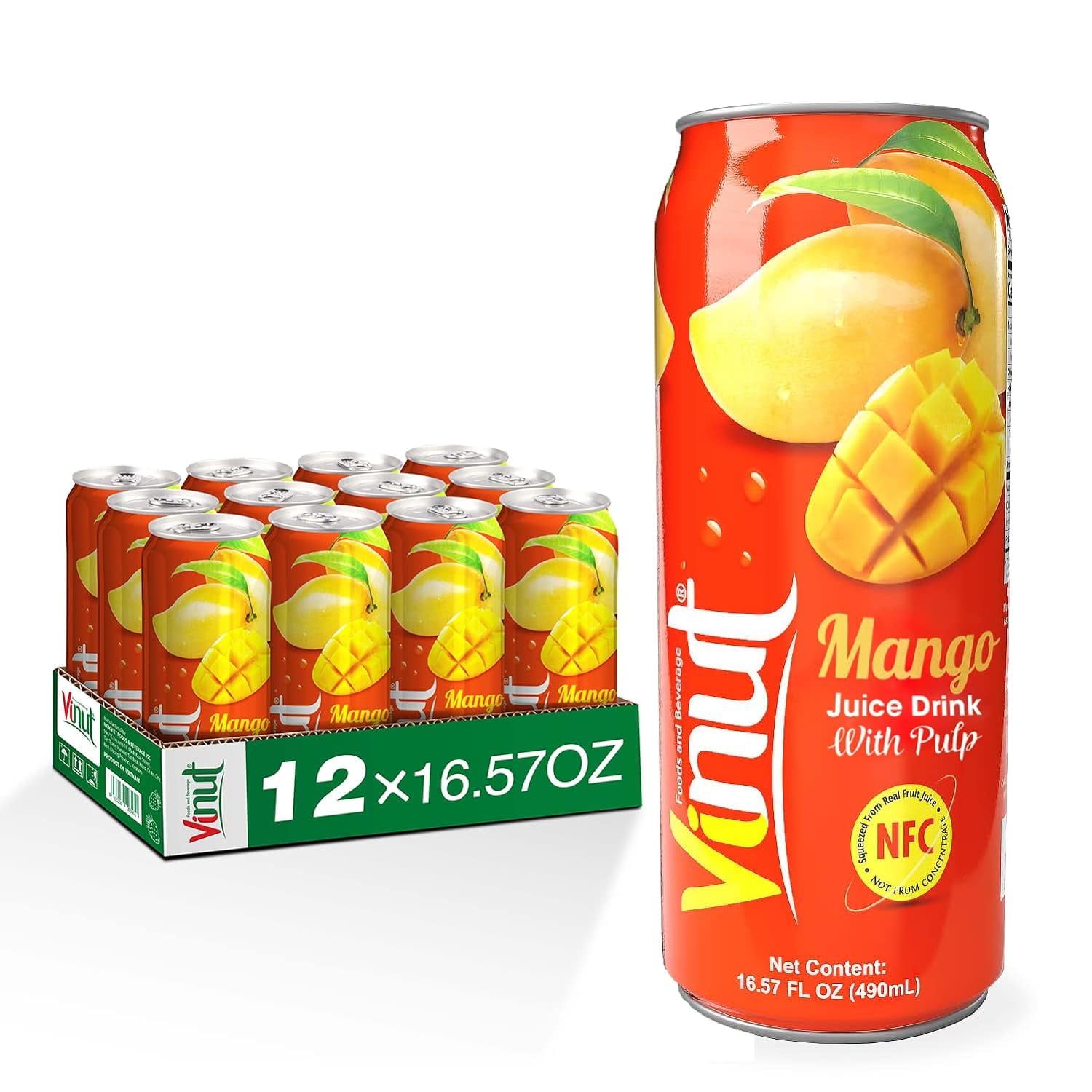 VINUT Real Mango Juice Drink With Pulp , 16.57 fl oz-Pack of 12, Not ...