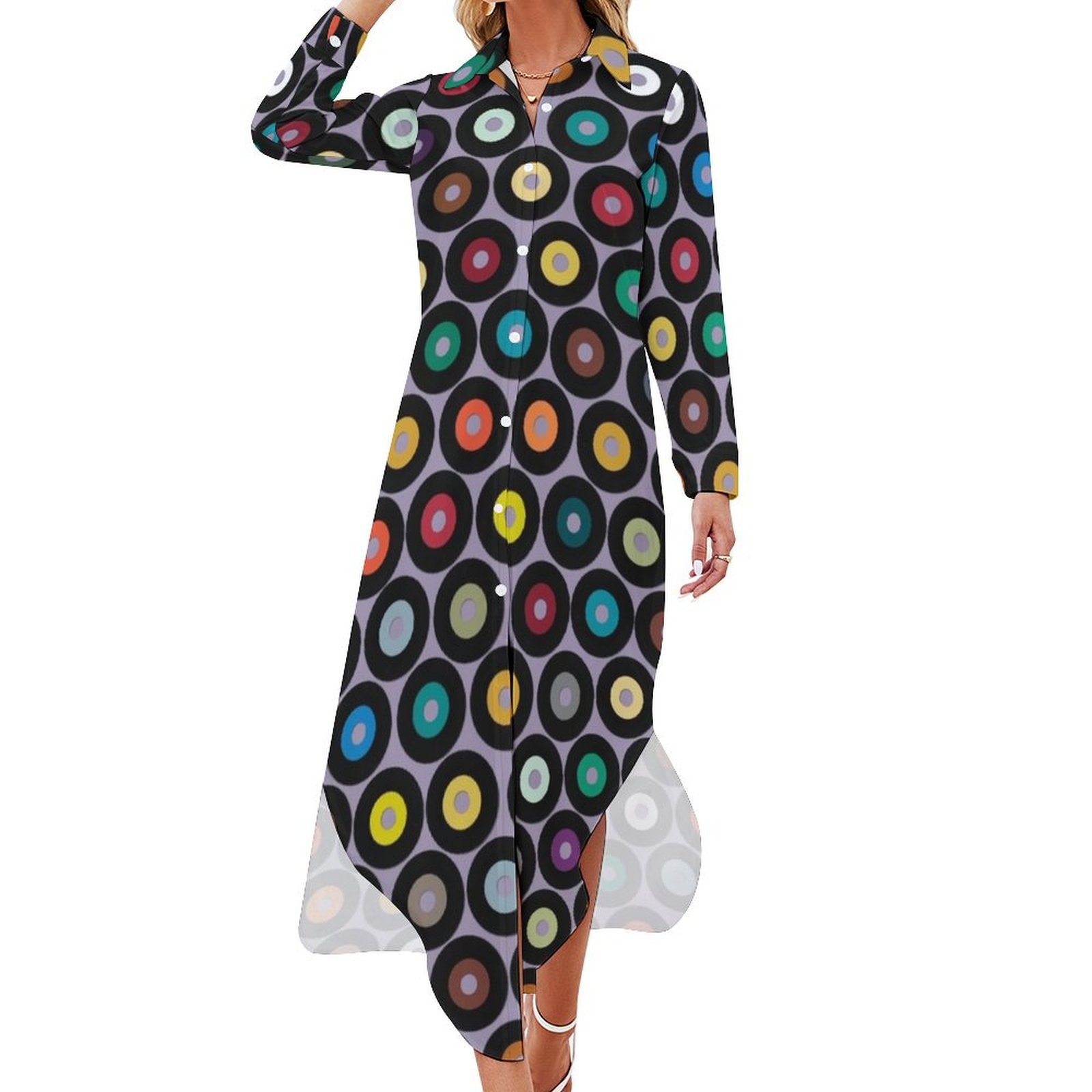 VINYL lilac Long Sleeved Shirt Dress Clothing female Dance dresses ...