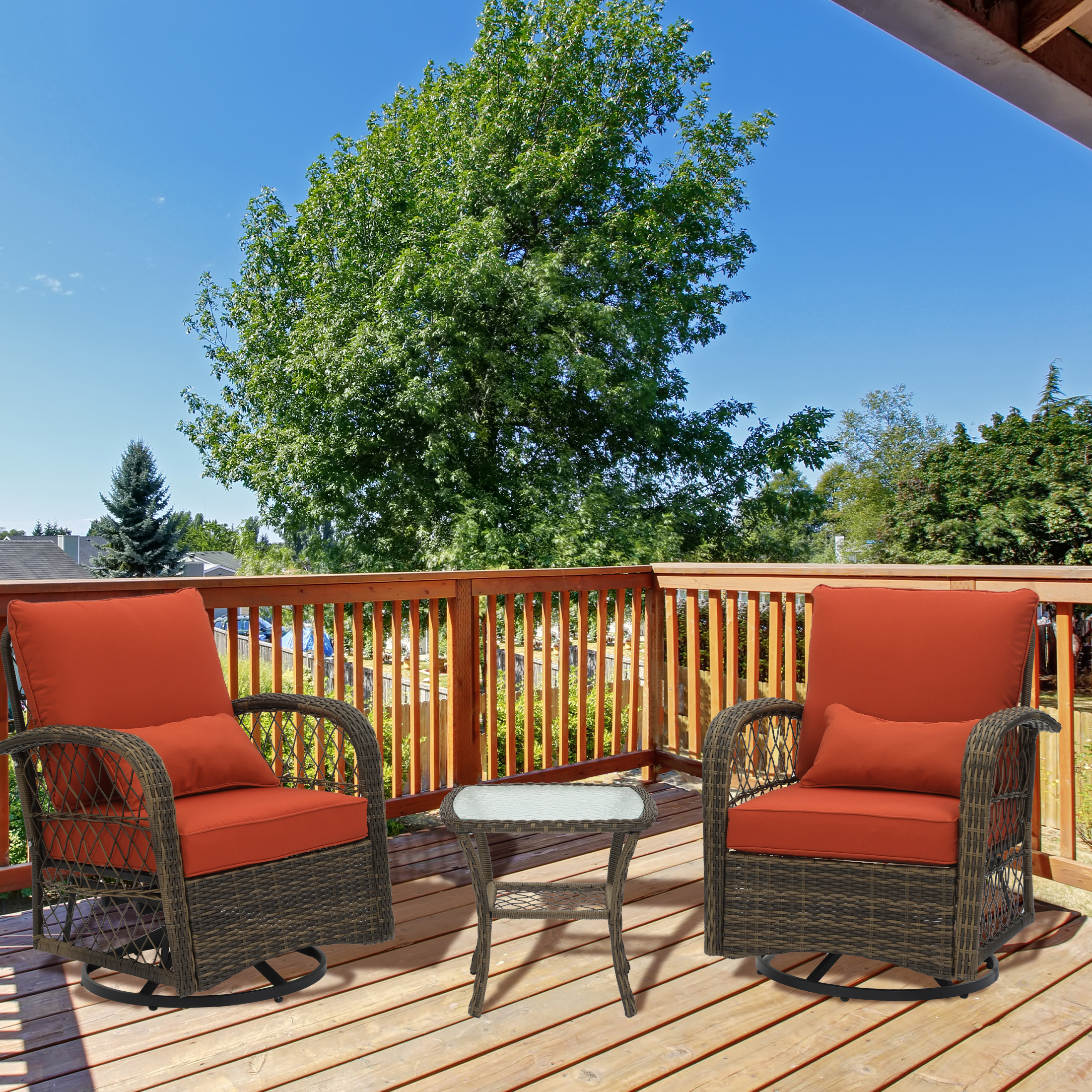 VINYUSE 3 Pieces Outdoor Patio Furniture Wicker Swivel Chair with ...