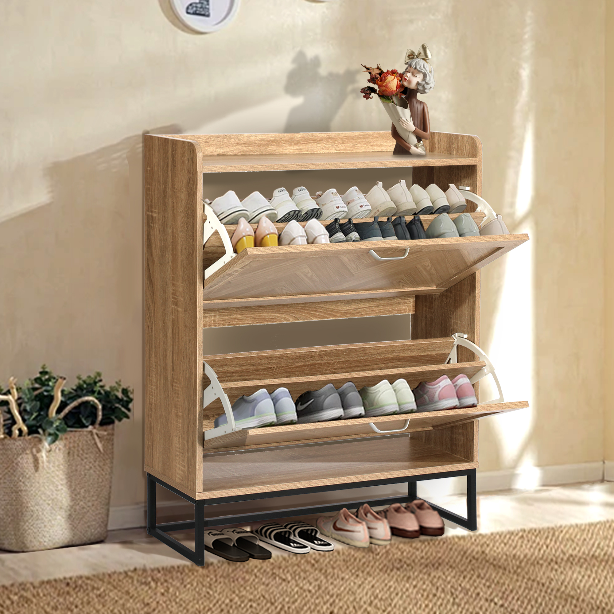 Miniyam Shoe Cabinet, Free Standing Shoe Organizer with 2 Flip Drawers ...