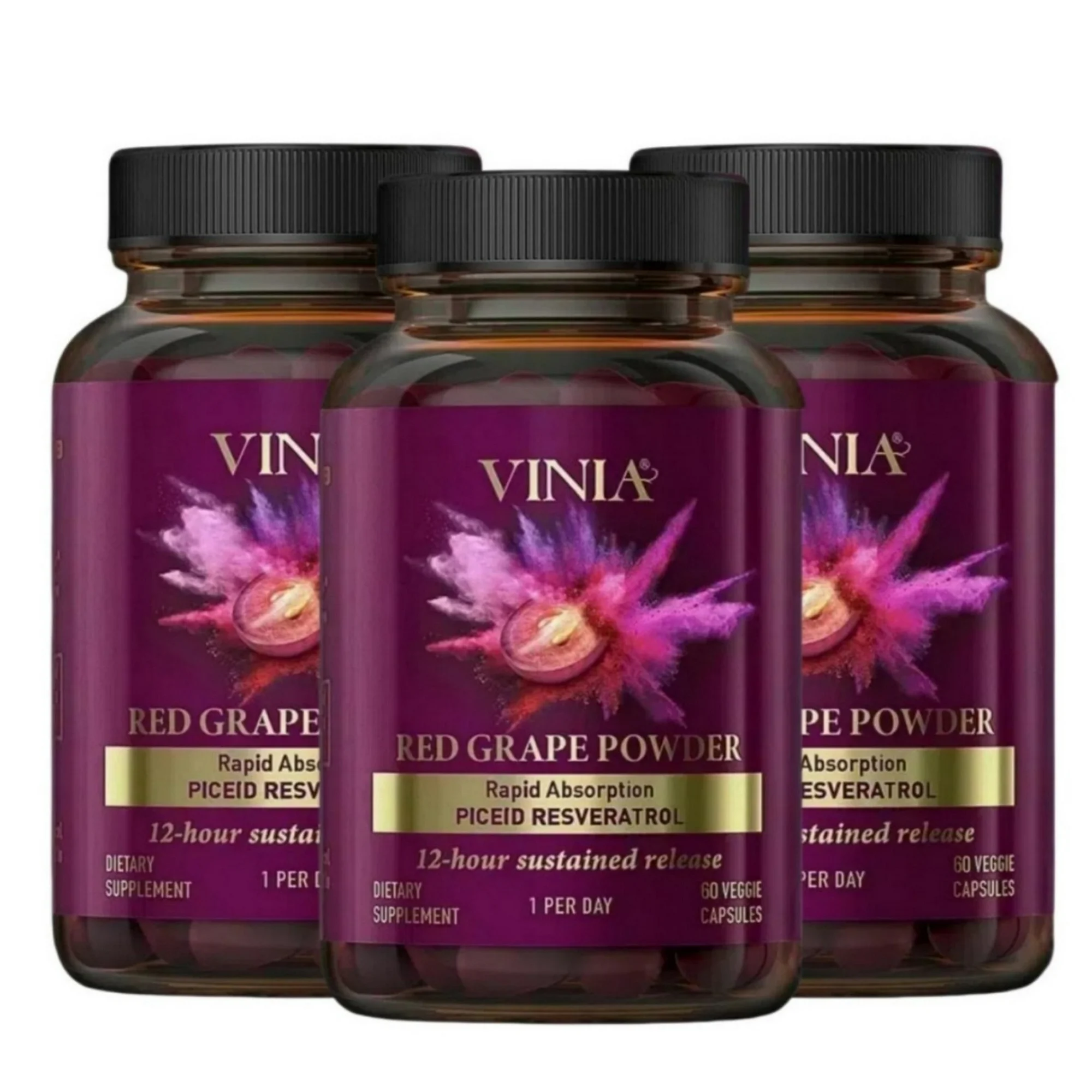 VINlA 12-Hour Sustained Release Piceid Resveratrol Supplement. Nitric ...