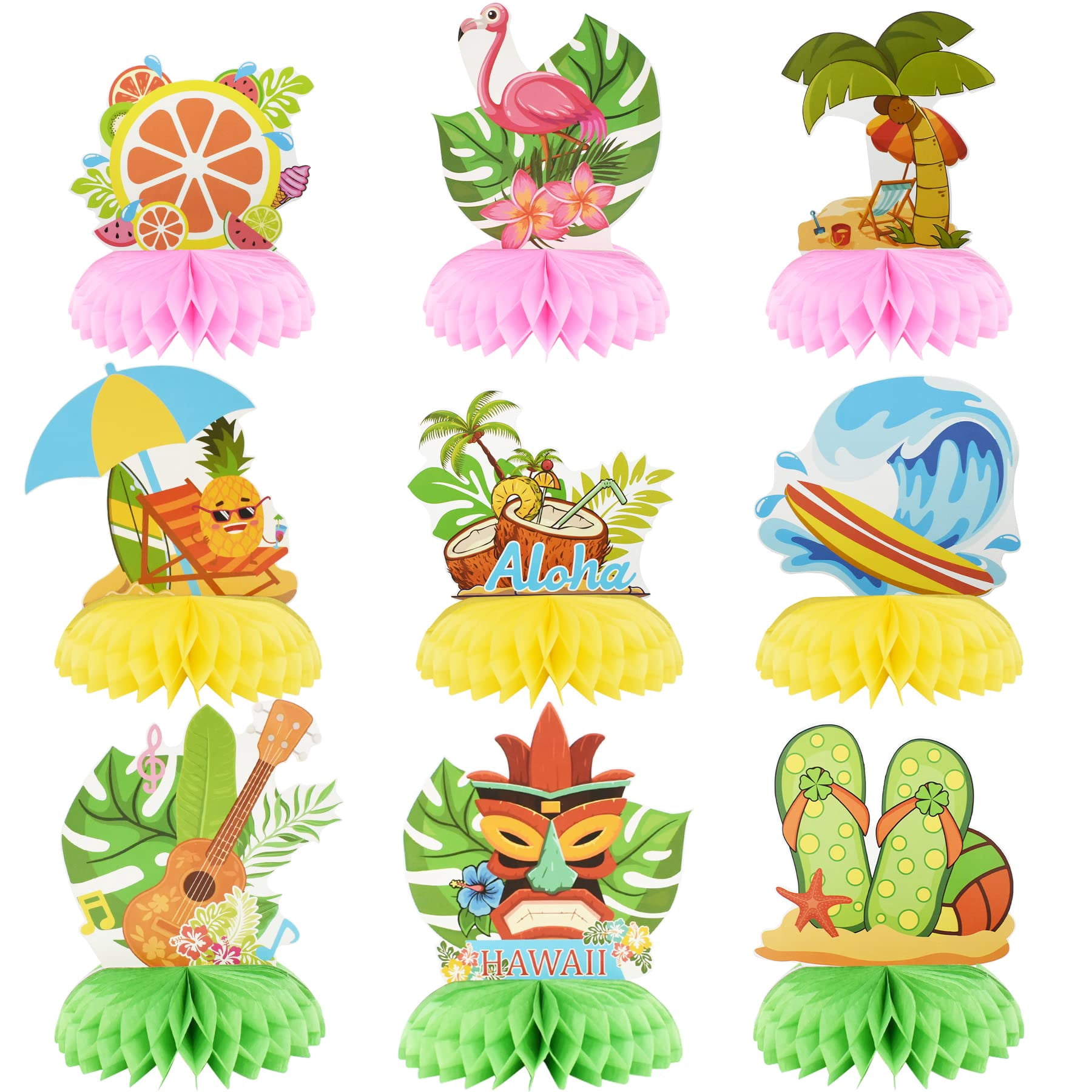 VIOCIWUO Hawaii Luau Honeycomb Centerpieces for Table, 9PCS Summer Beach Party Supplies Hawaiian ...