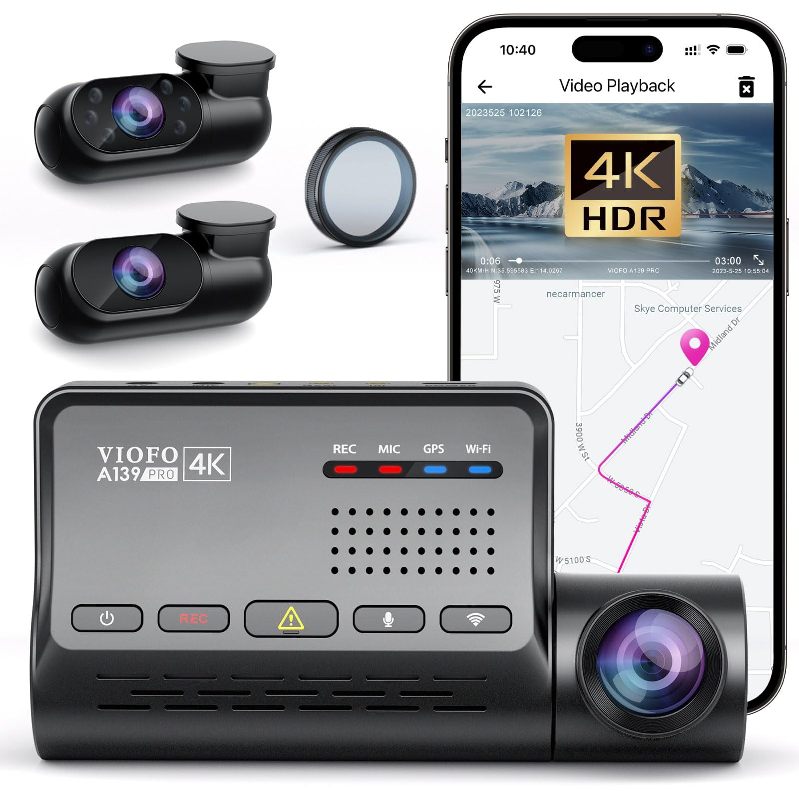 VIOFO 4K HDR Dash CI30 Cam Front Interior and Rear, STARVIS 2 IMX678 ...