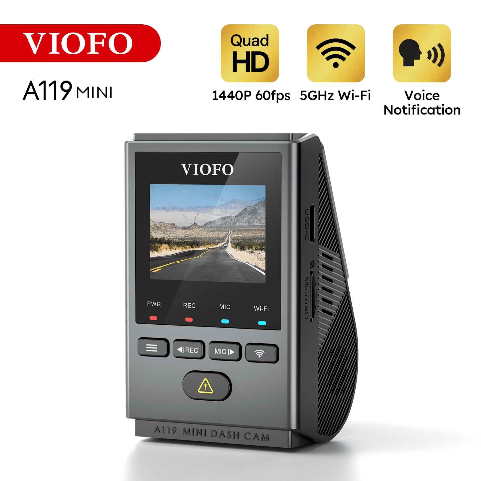 VIOFO A119 Mini Dash Cam, WiFi & GPS, 2592x1944P, HDR Night Vision, 24h ...