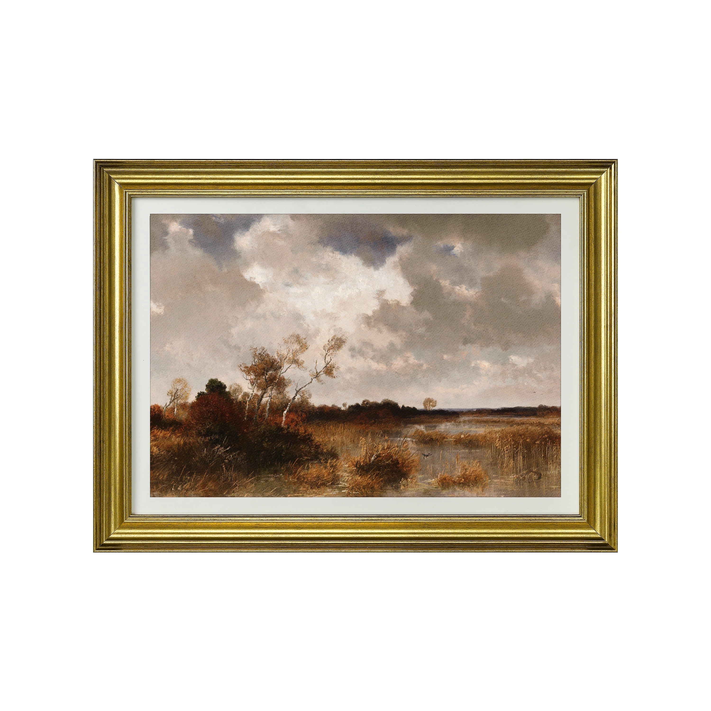 VIOLABBEY Wall Art Gold Framed Canvas, Vintage Landscape Moody Wetland ...