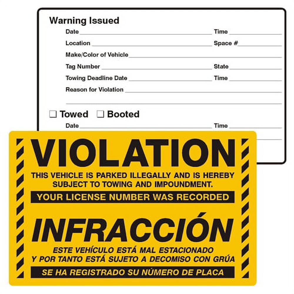 VIOLATION / INFRACCION, No-Parking Stickers (PK2056FO), 8" x 5", Pack ...