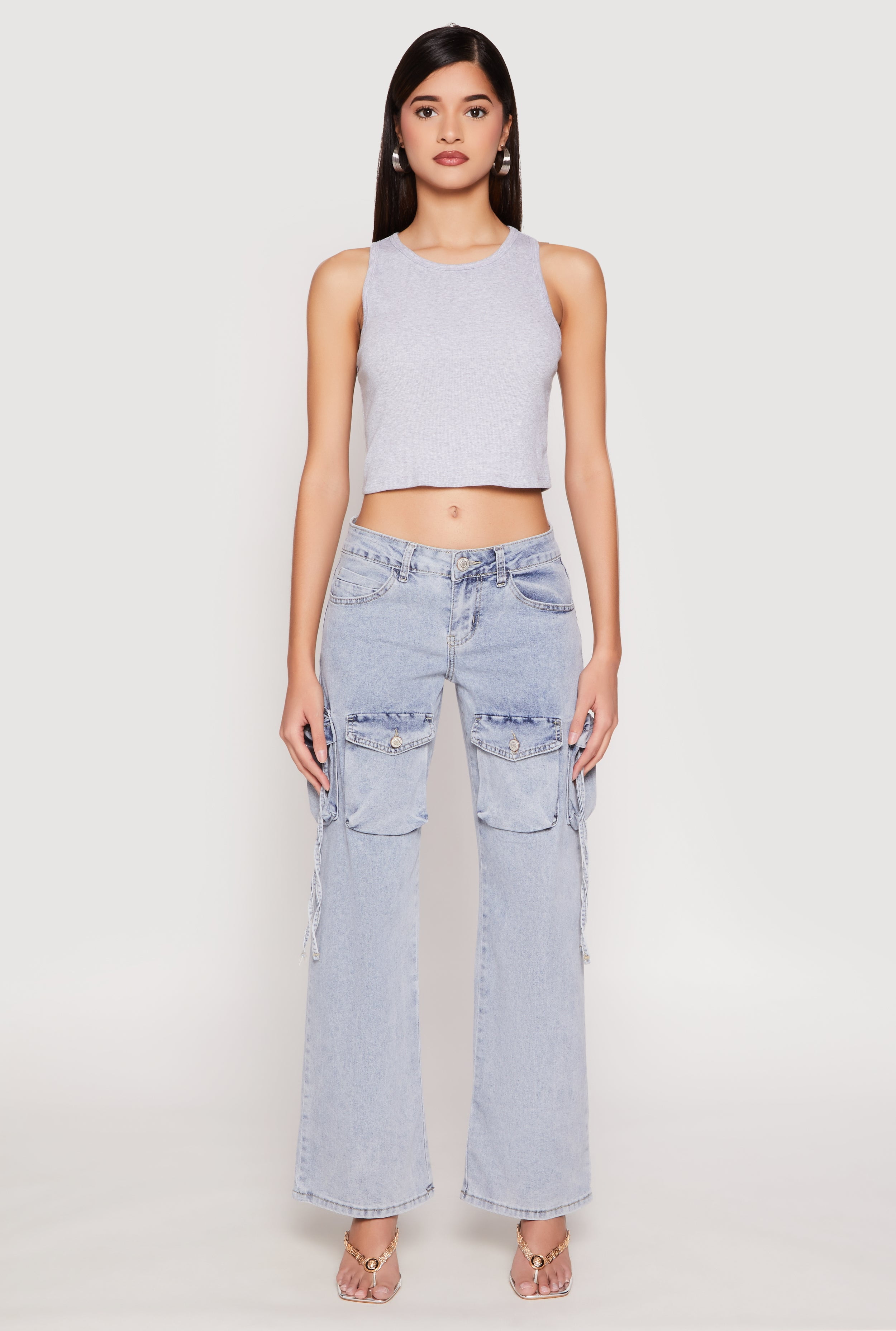 Womens VIP Acid Wash Cargo Pocket Jeans - Walmart.com