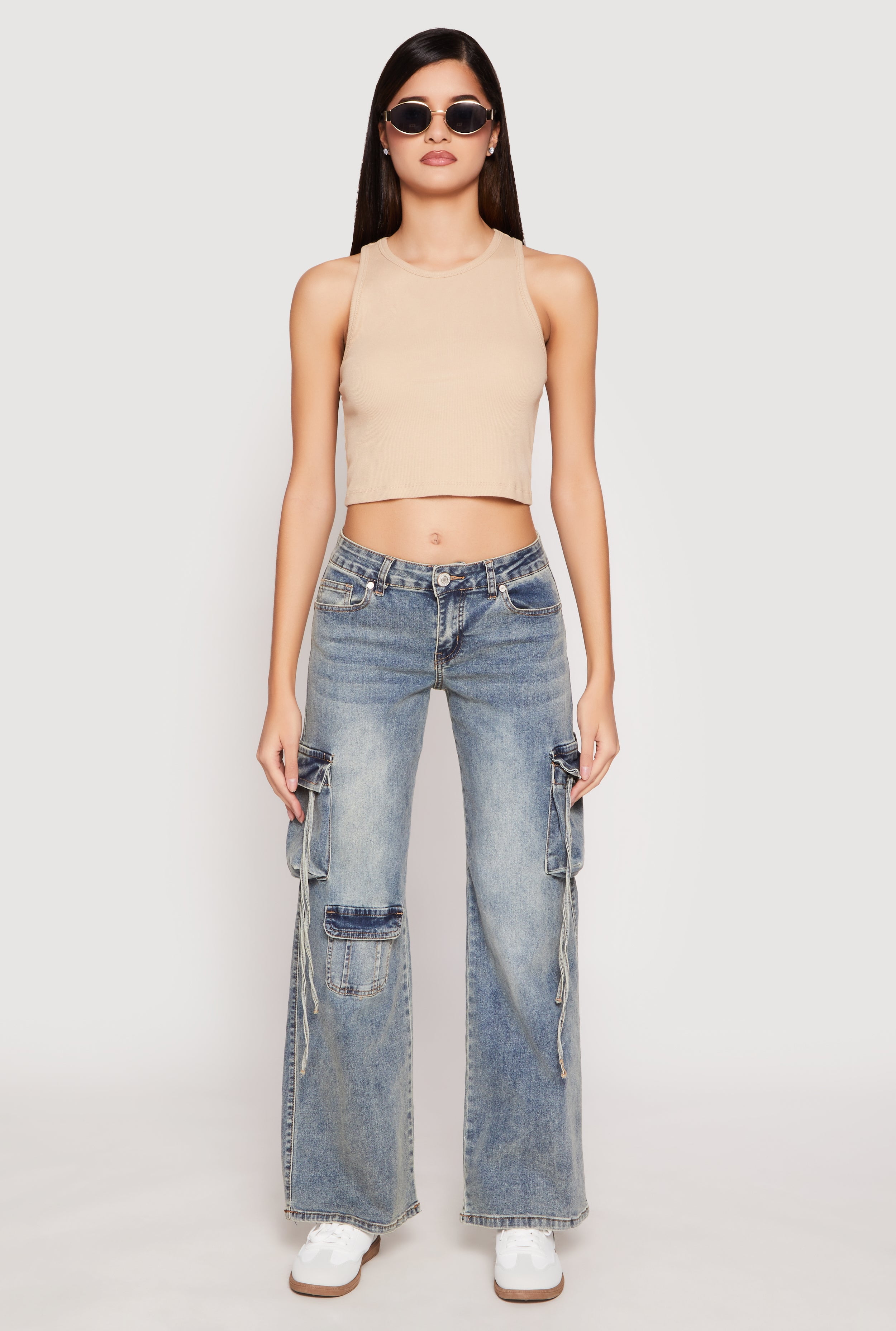 Womens VIP Acid Wash Cargo Pocket Low Rise Jeans - Walmart.com