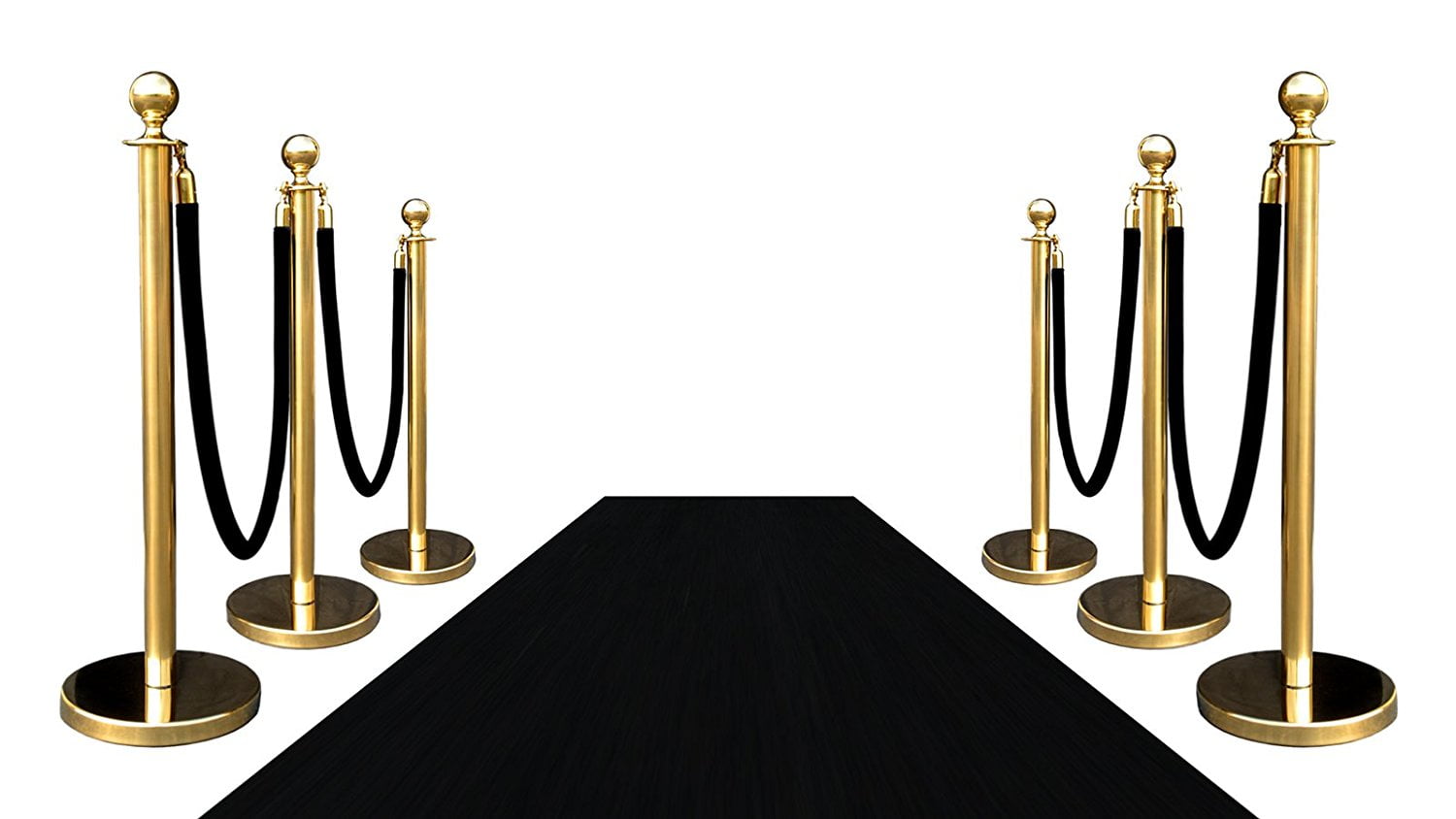 VIP Crowd Control, 6 Gold Crown Rope Stanchions + 4 Black Velour Ropes ...