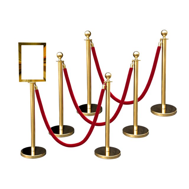 VIP Crowd Control, 6 Gold Crown Rope Stanchions + 4 Red Velour Ropes ...