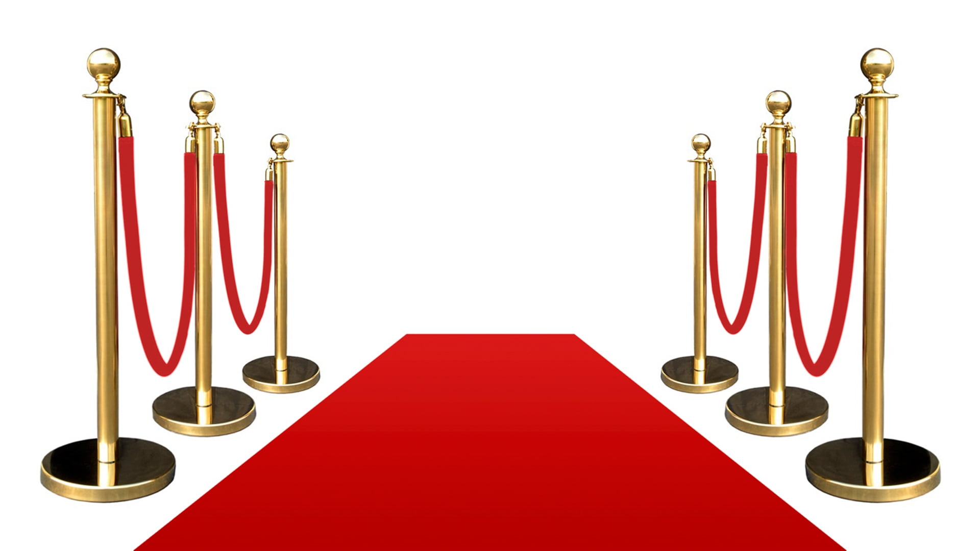 VIP Crowd Control, 6 Gold Crown Rope Stanchions + 4 Red Velour Ropes ...
