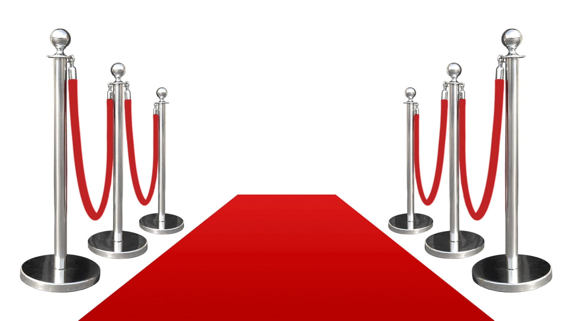 VIP Crowd Control, 6 Mirror Crown Rope Stanchions + 4 Red Velour Ropes ...
