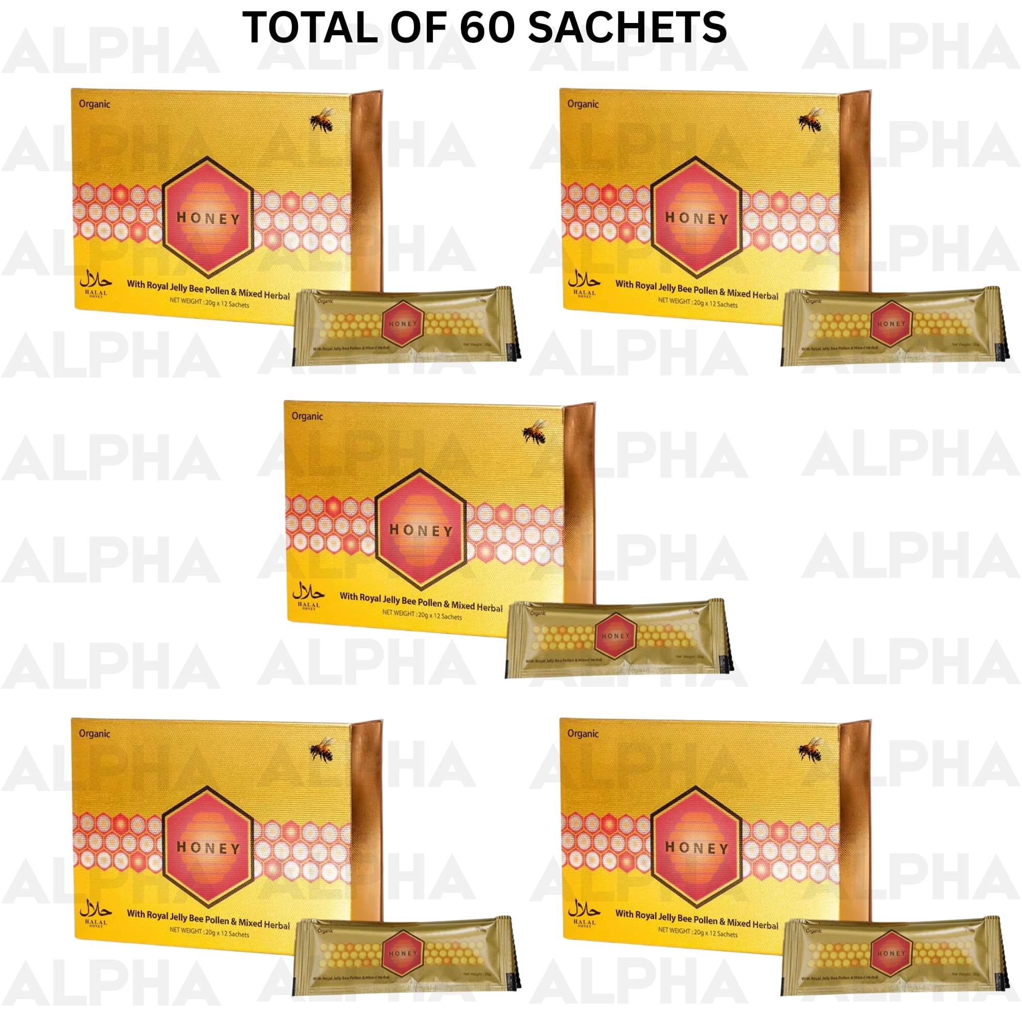 VIP Halal Honey, Pack of 60 Royal Sachets, 20G Each (Original Type), 5 ...