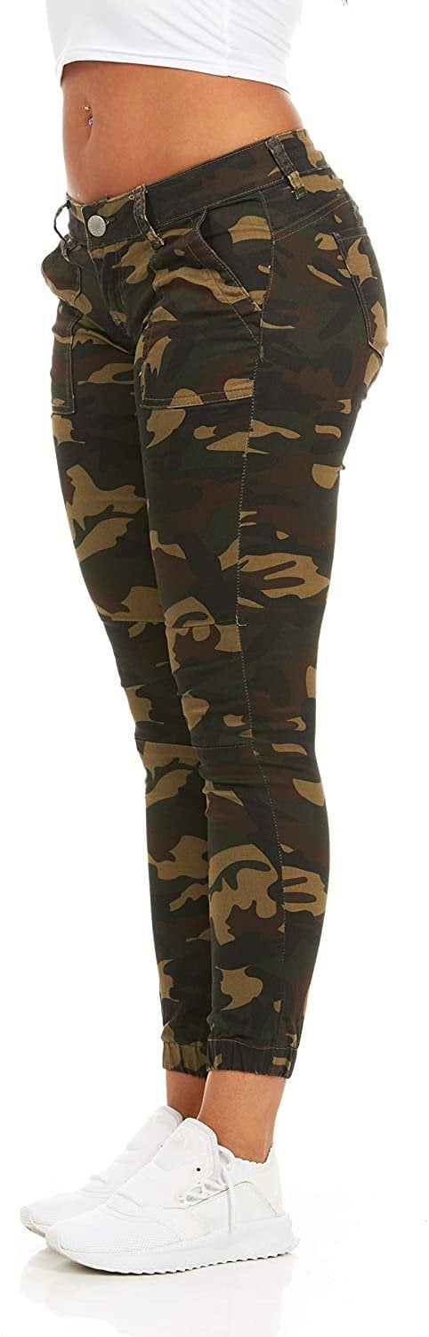 VIP JEANS Cute Cargo Mid Waisted Jogger Skinny Drawstring Army Camo ...