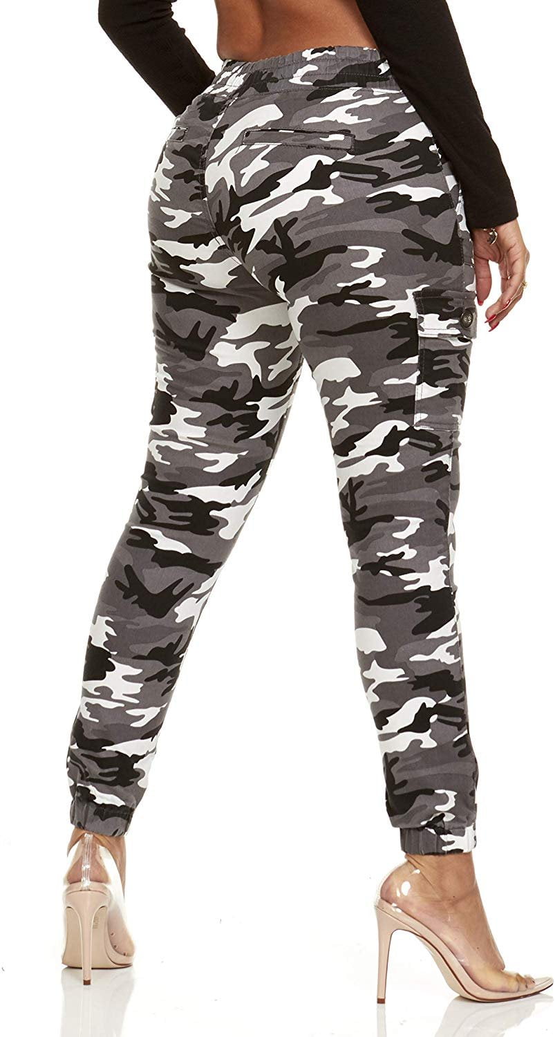 VIP JEANS Cute Cargo Mid Waisted Jogger Skinny Drawstring Grey Camo ...