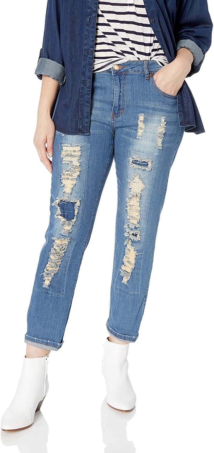 VIP JEANS Distressed Patched and Repaired Skinny Stretch Ripped Jeans ...