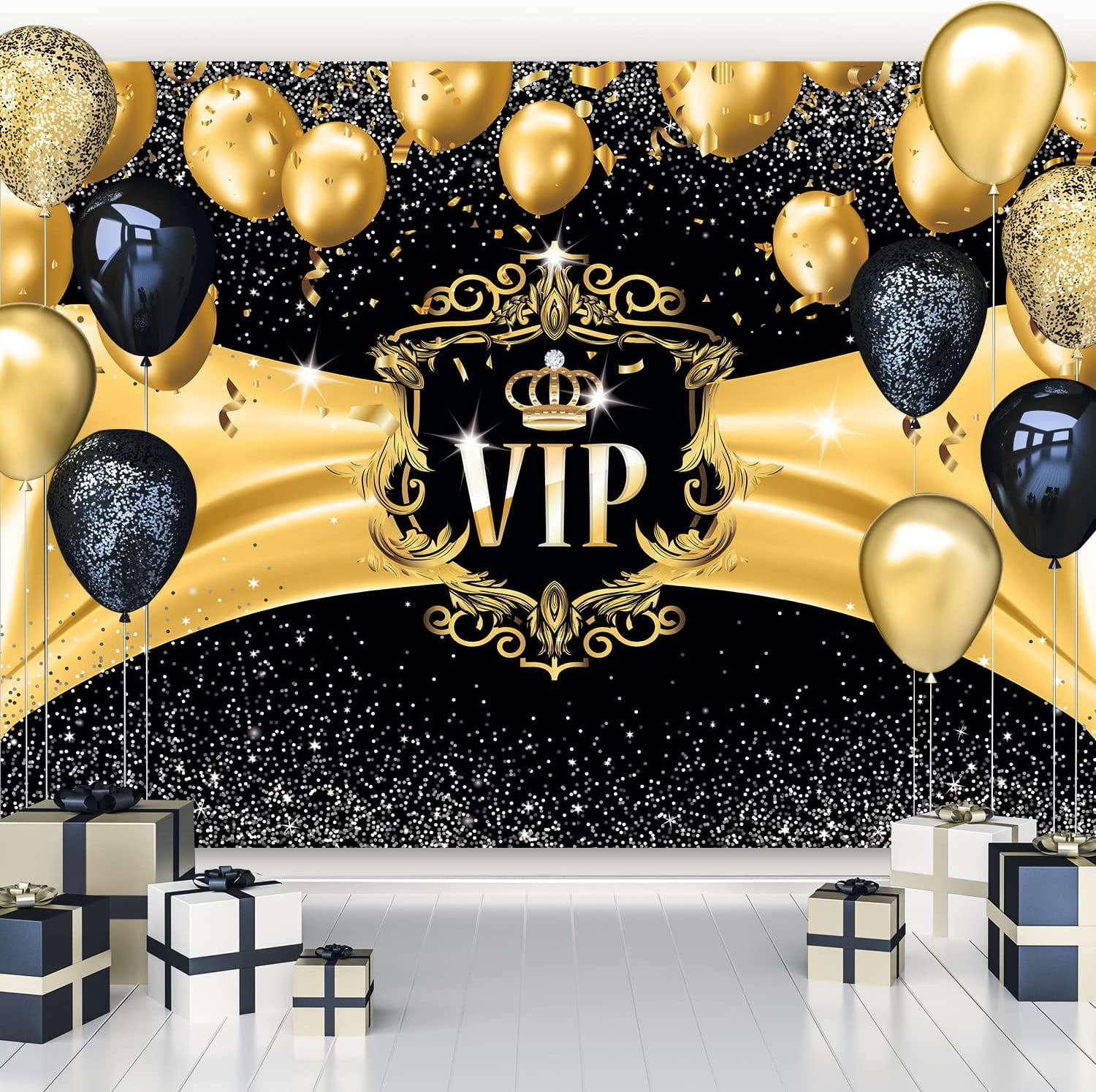 VIP Party Backdrop Black Gold Ballons Shiny Birthday Party for Men ...