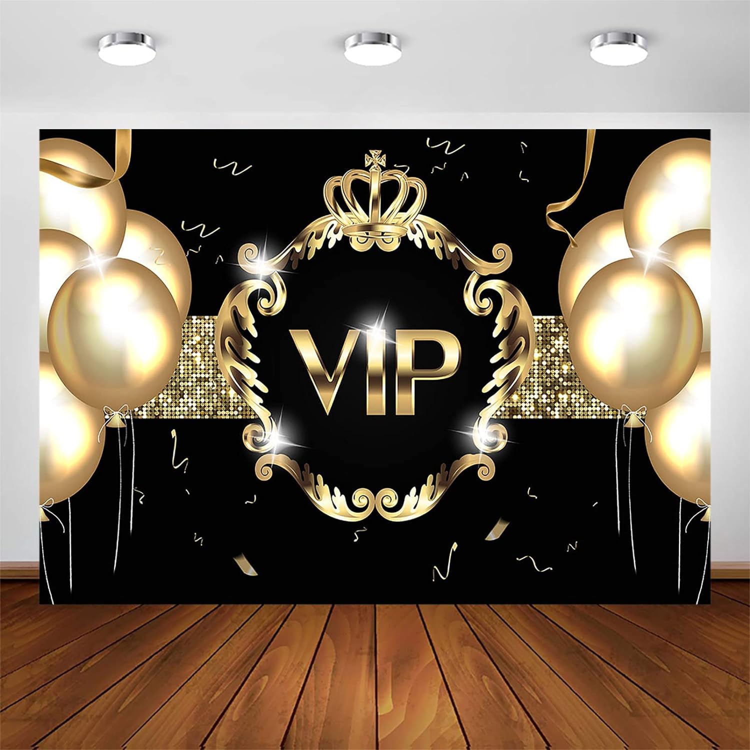 VIP Party Backdrops for Birthday Photoshoot Golden Balloon Black Gold ...