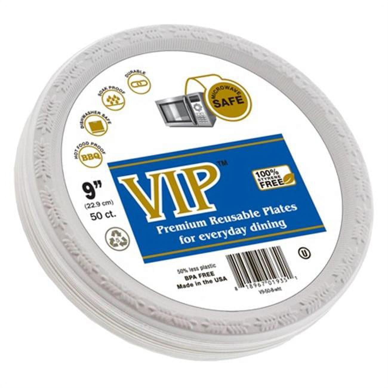 VIP Plates V9-50-8-WHT 9 in. Diameter Plastic & Microwave Safe ...