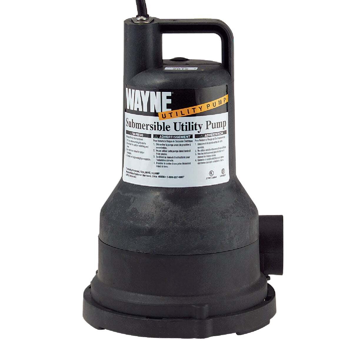 Wayne 1/3 HP Portable Submersible Water Pump with Small Hose, VIP30 ...