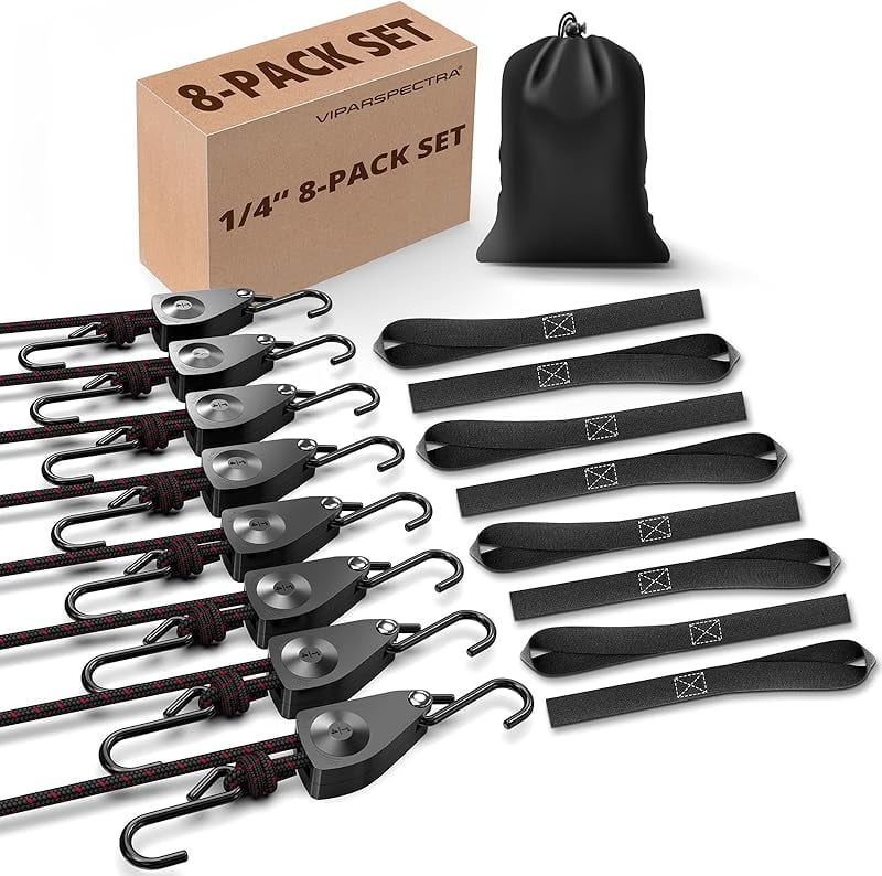 VIPARSPECTRA Ratchet Tie Down Straps, 1/4" Adjustable Rope Hangers [4 ...