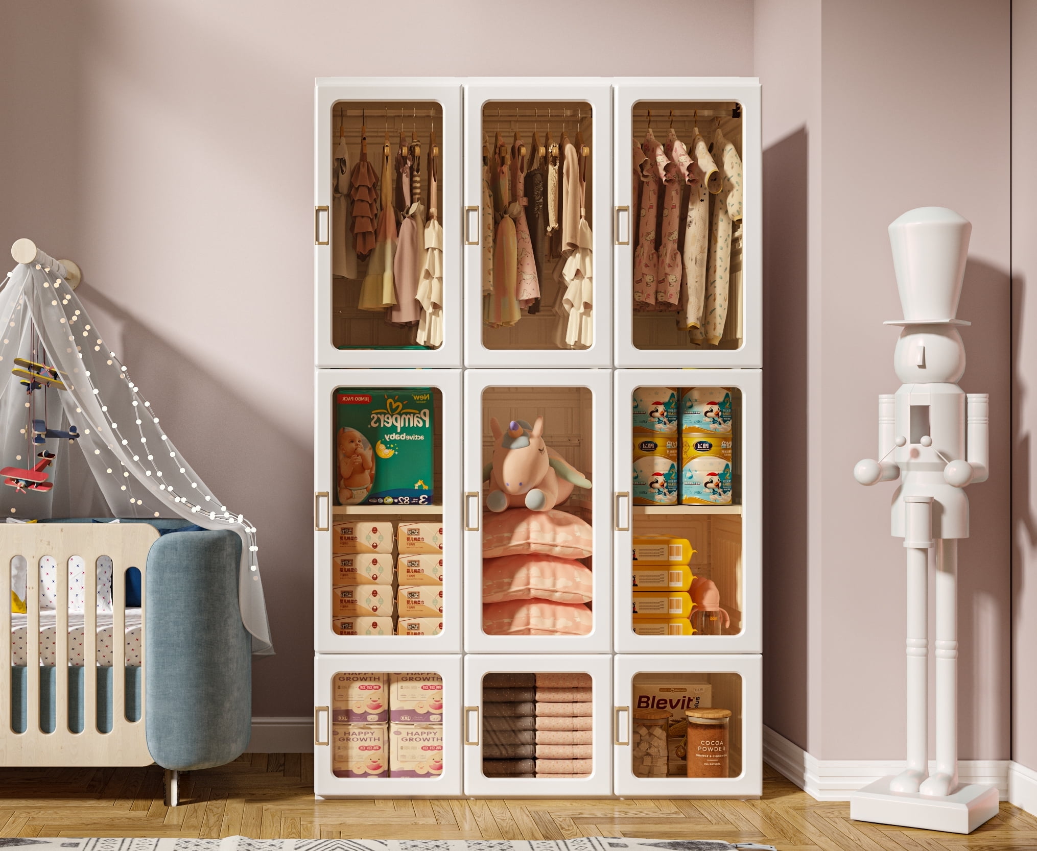 VIPBOX Foldable Plastic Armoire Wardrobe Closet with Clear Magnetic ...