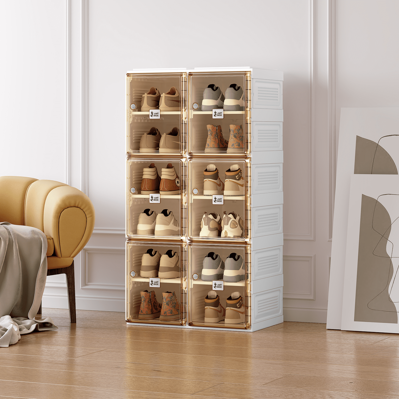 ANTBOX Portable Sneaker Box, 12 Grid Organized Shoe Rack for Entryway ...
