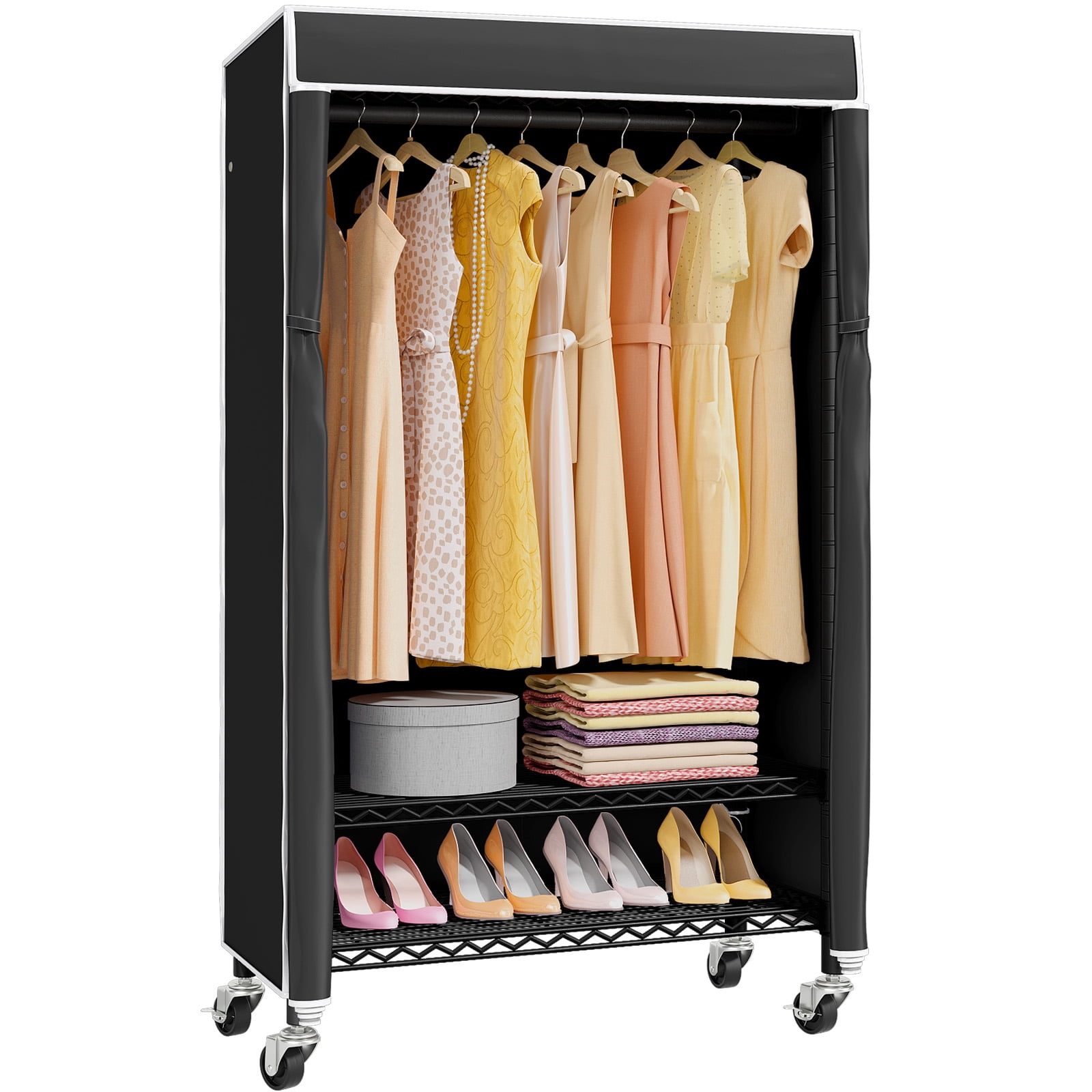 VIPEK R1 Plus Portable Steel Clothes Rack with Top Shelf, Wheels ...