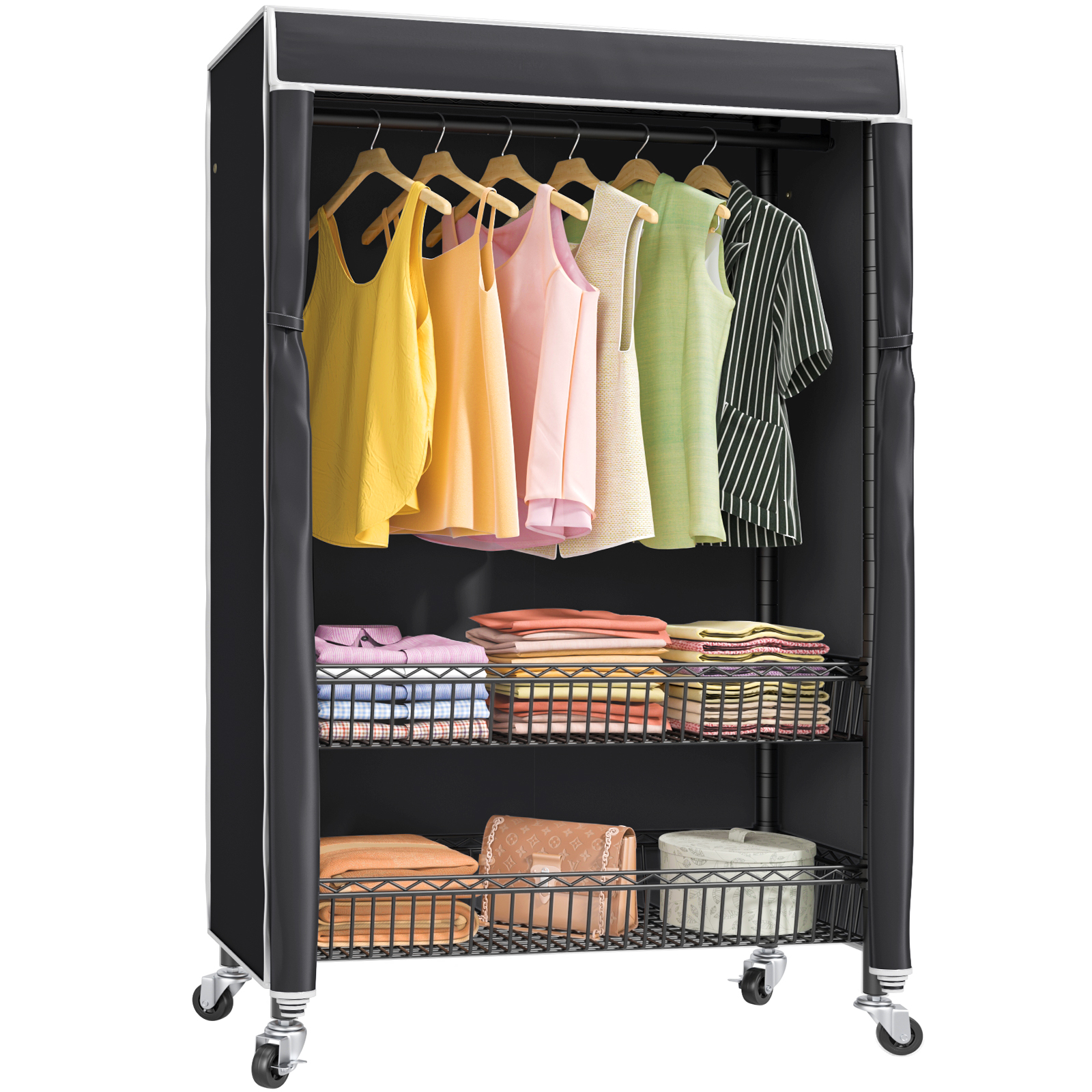 Mainstays Adjustable Rolling Garment Rack Metal Chrome, Black - Walmart.com