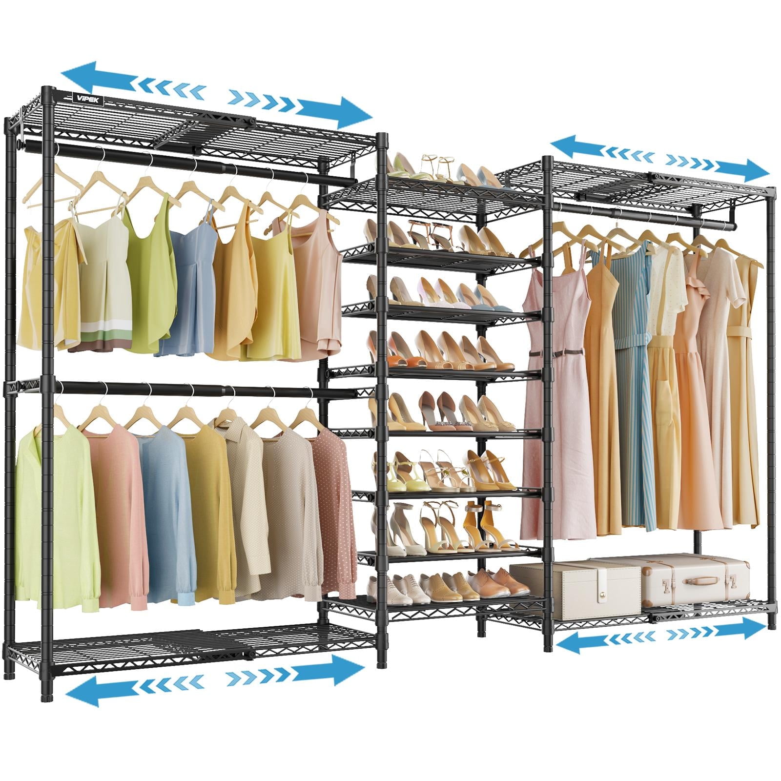 VIPEK S3X Expandable Clothes Rack with 6 Shoe Shelves，Adjustable Length ...