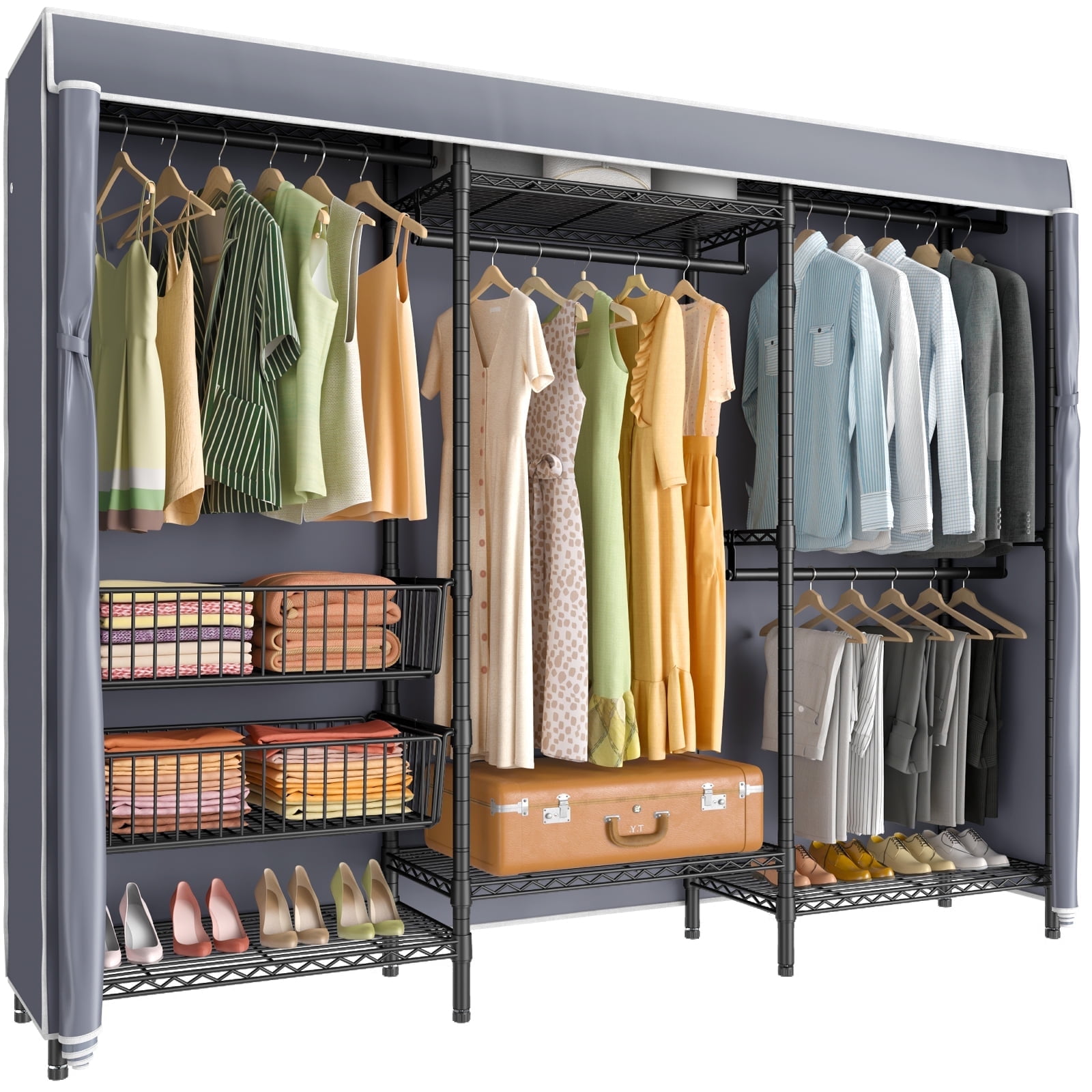 VIPEK V10C Heavy Duty Clothes Rack, Portable Wardrobe with Grey Oxford ...