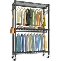 Whitmor Double Rod Rolling Garment Rack, Metal, Black and Chrome ...
