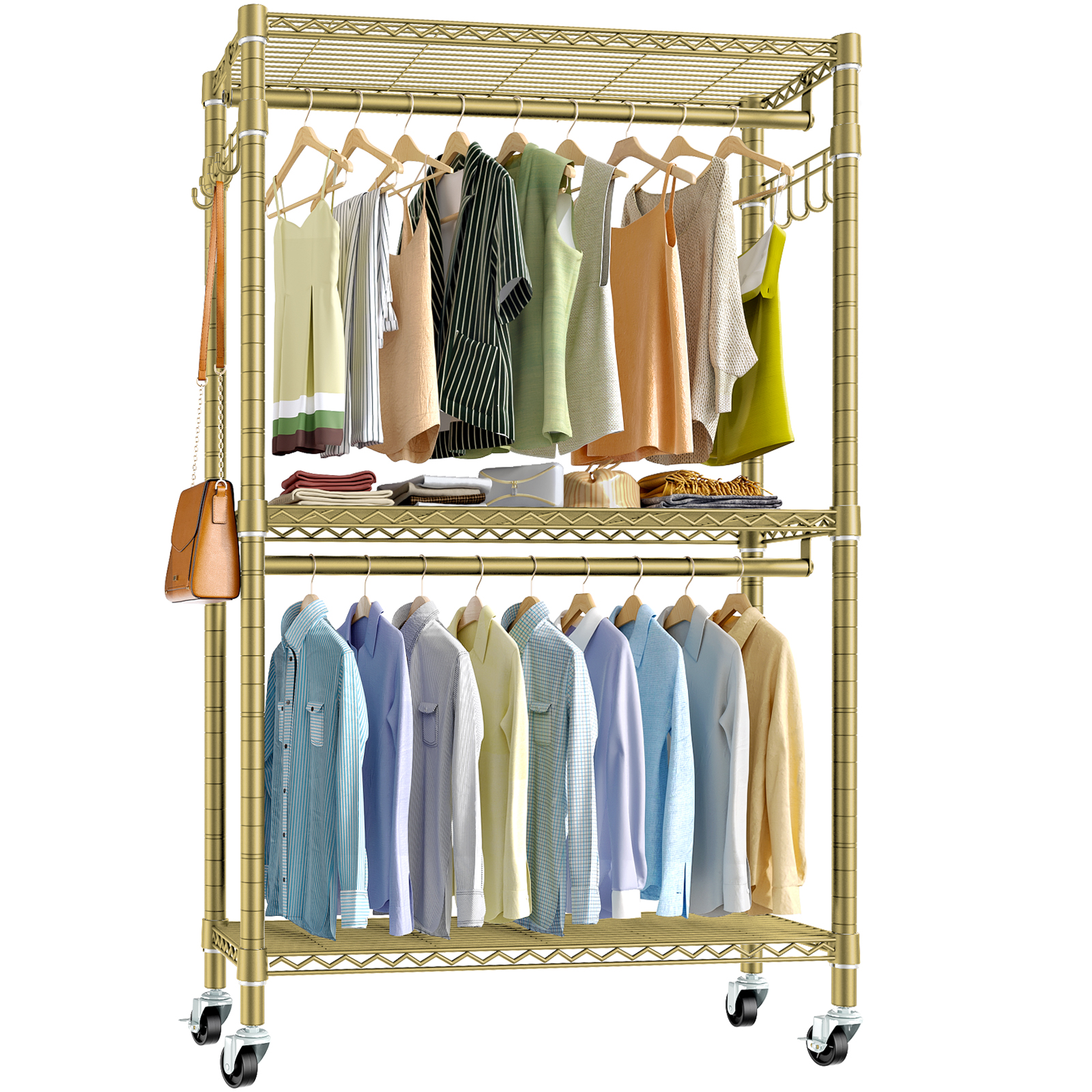 Miumaeov Wall Mount Clothing Rack with 3 Tiers Wood Shelf,Industrial ...