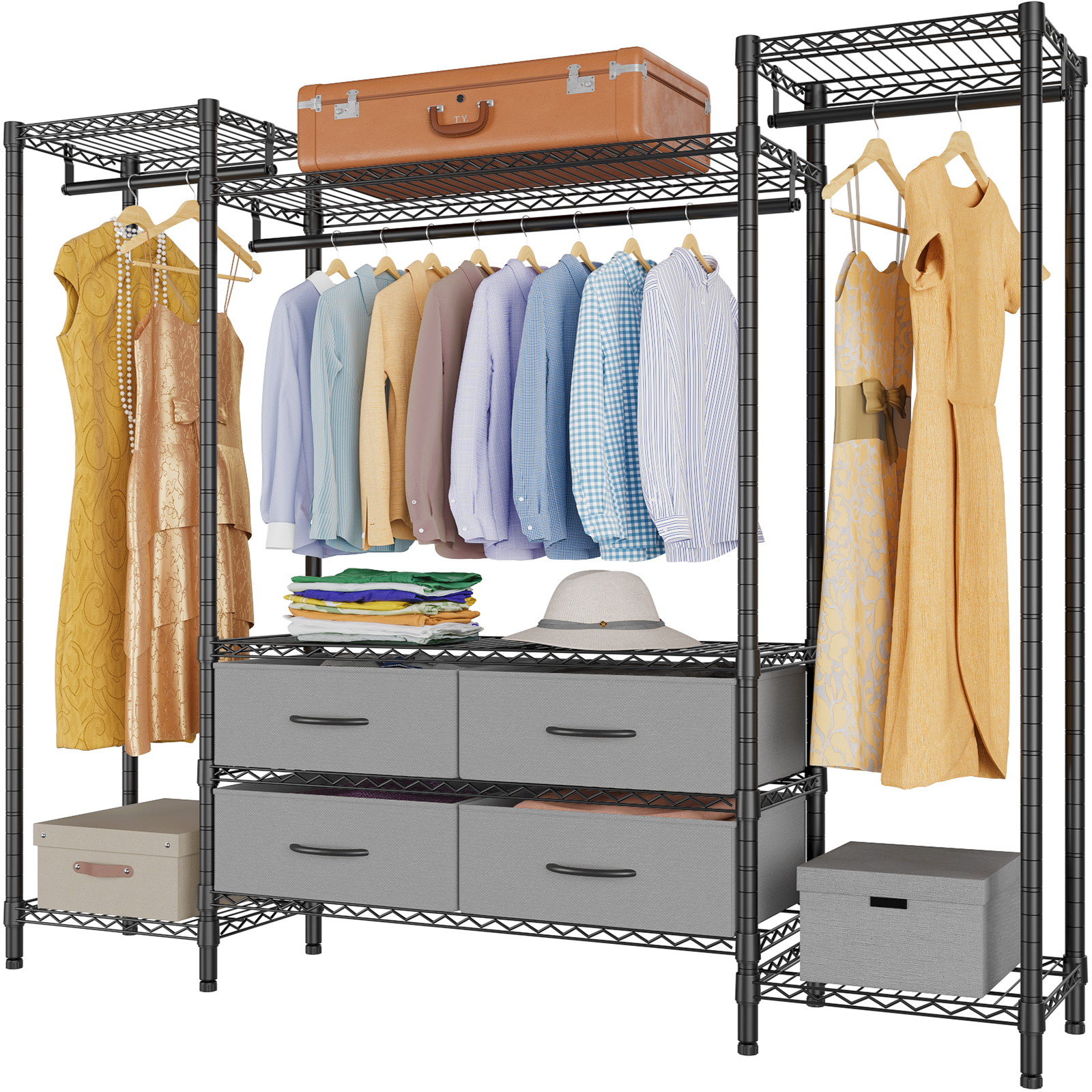 Metal Garment Rack Multi-Functional Single Pole Clothing Rack for ...