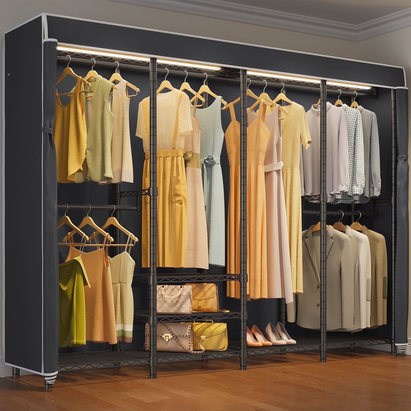 VIPEK V40LC Covered Clothes Rack with Dimmable LED Lights,Black Closet ...
