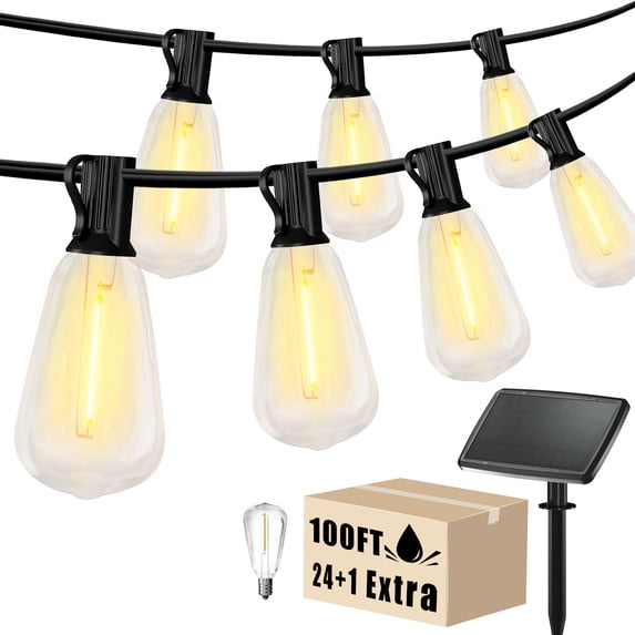 VIPLIKE 100ft Solar Outdoor String Lights, Patio Lights with 24 ST38 ...