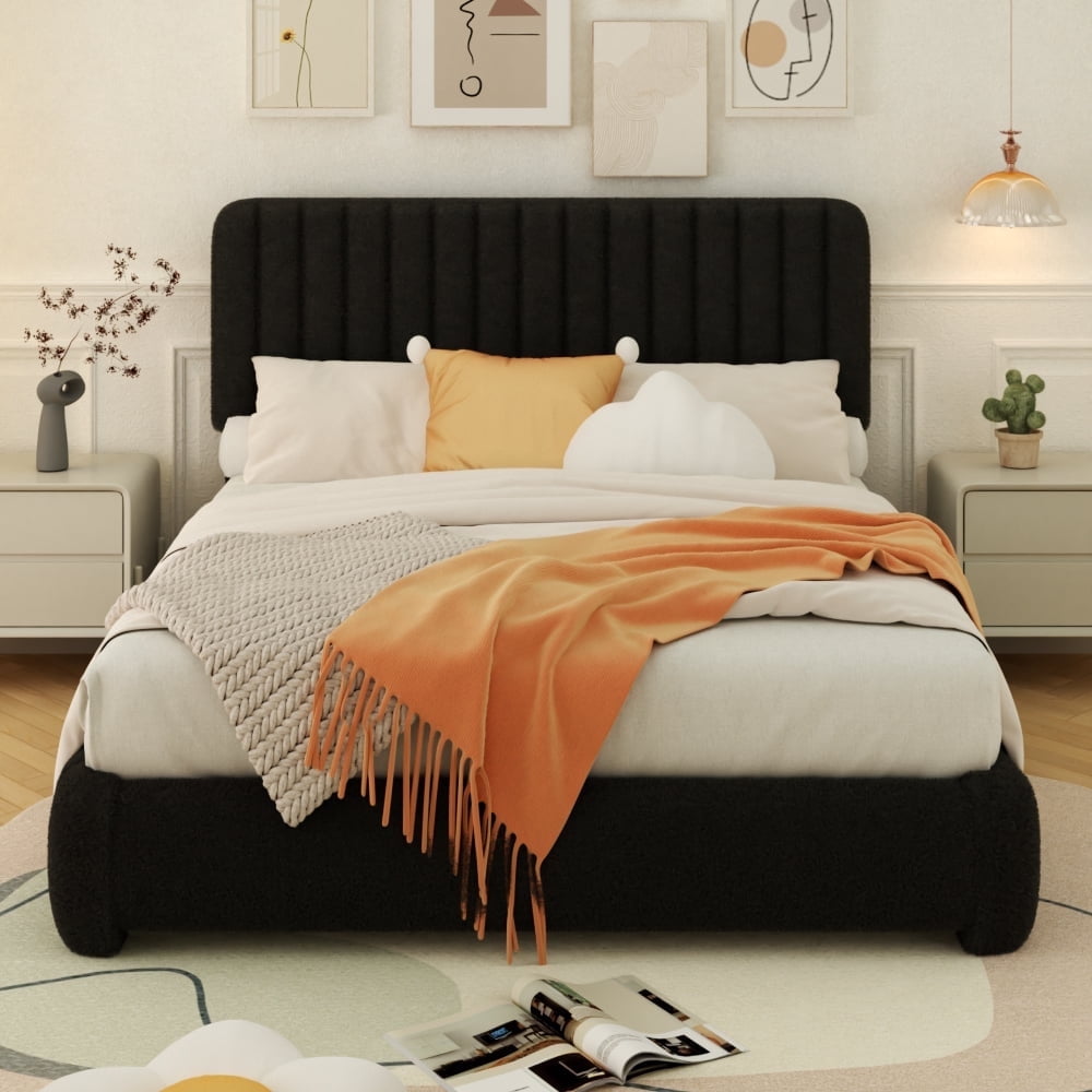 VIPLOV Full Size Boucle Bed Frame, Upholstered Cloud Platform Bed Frame ...
