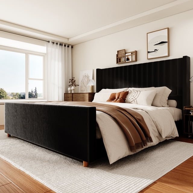 King Size Bed Frame, Upholstered Platform Bed with 62" Tall Headboard ...