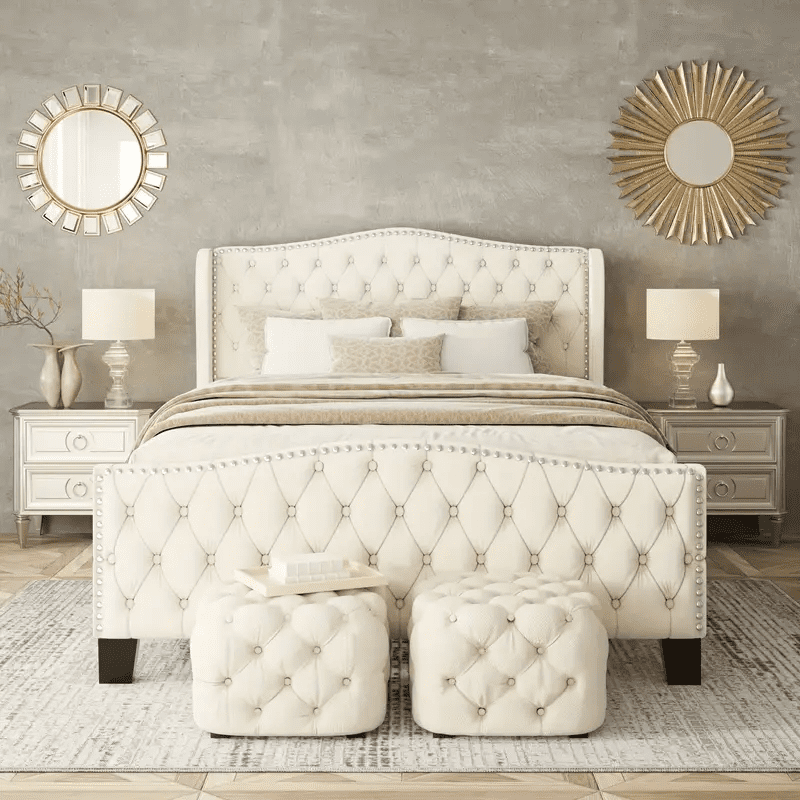 VIPLOV Queen Size Bed Frame with 51-inch Tall Camelback Headboard ...