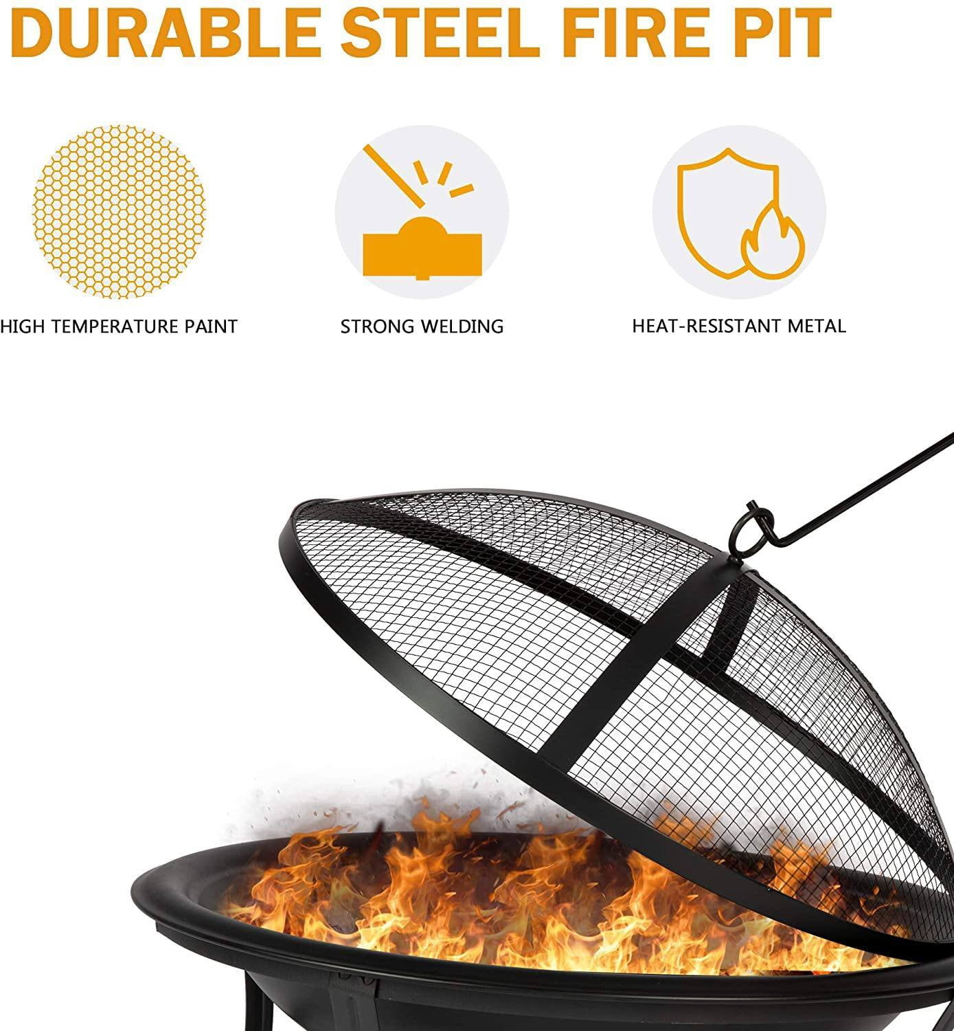 VIPMOON 22'' Wood Burning Outdoor BBQ Grill Firepit Bowl Spark Round ...