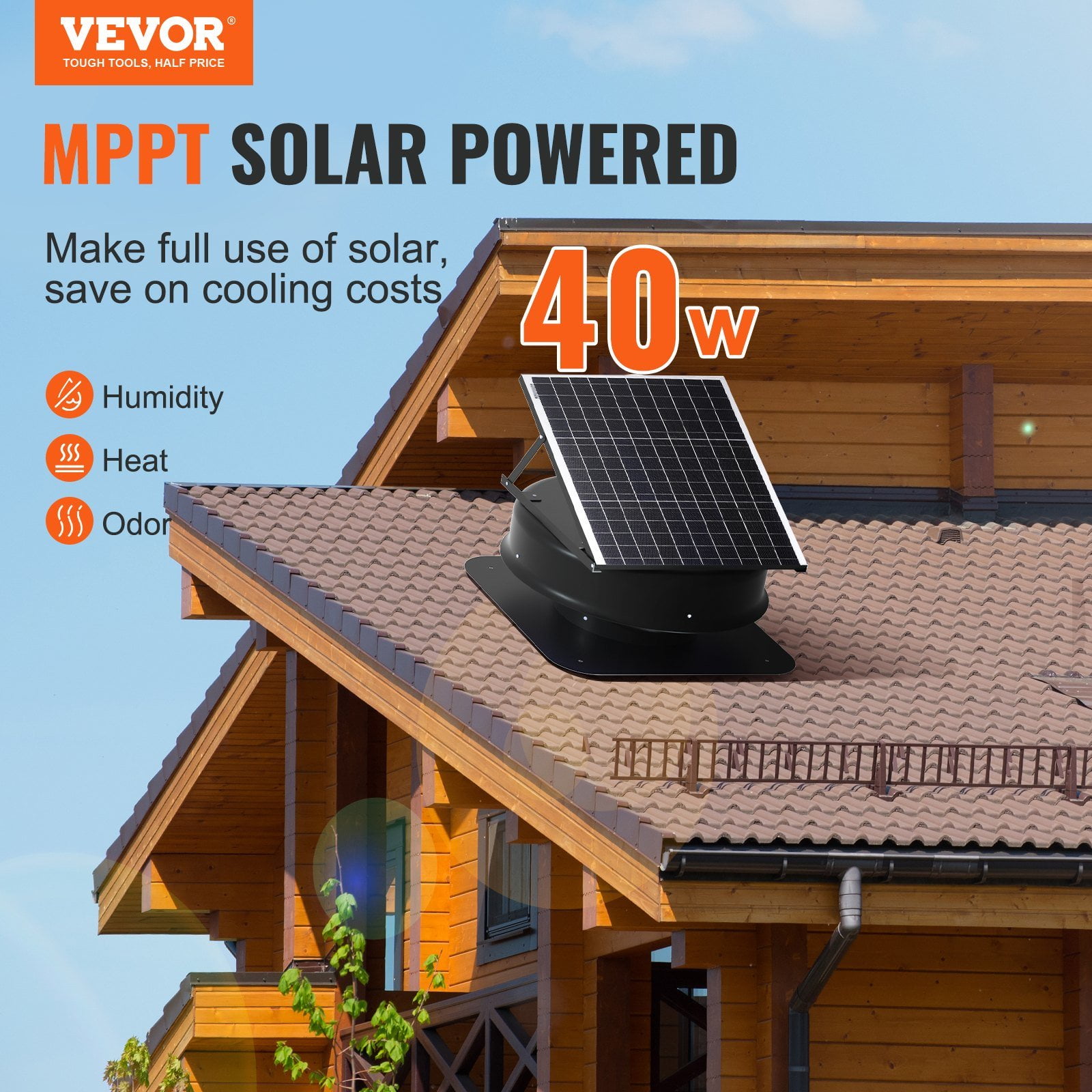VIPMOON 40 W Solar Attic Fan, 1230 CFM Large Air Flow Solar Roof Vent ...
