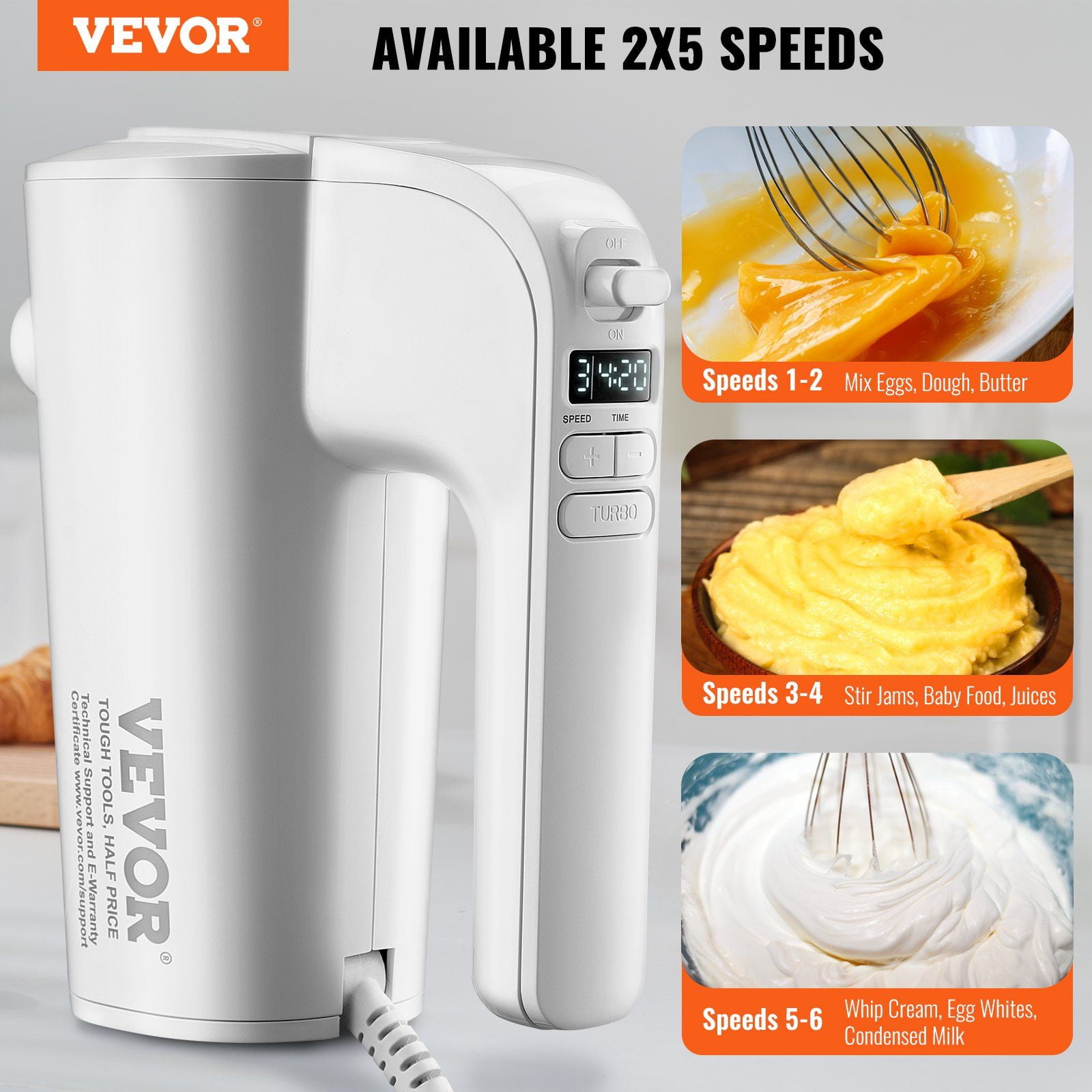 VIPMOON 5-Speed, Digital Electric Hand Mixer, 200W Portable Electric ...