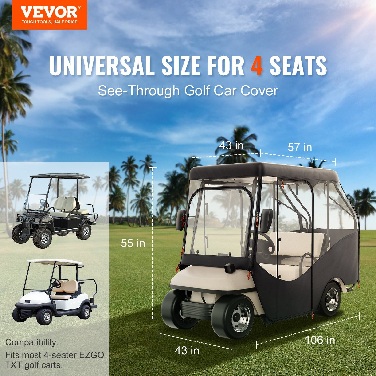 VIPMOON 600D Polyester Driving Enclosure Golf Cart Enclosure, with 4 ...