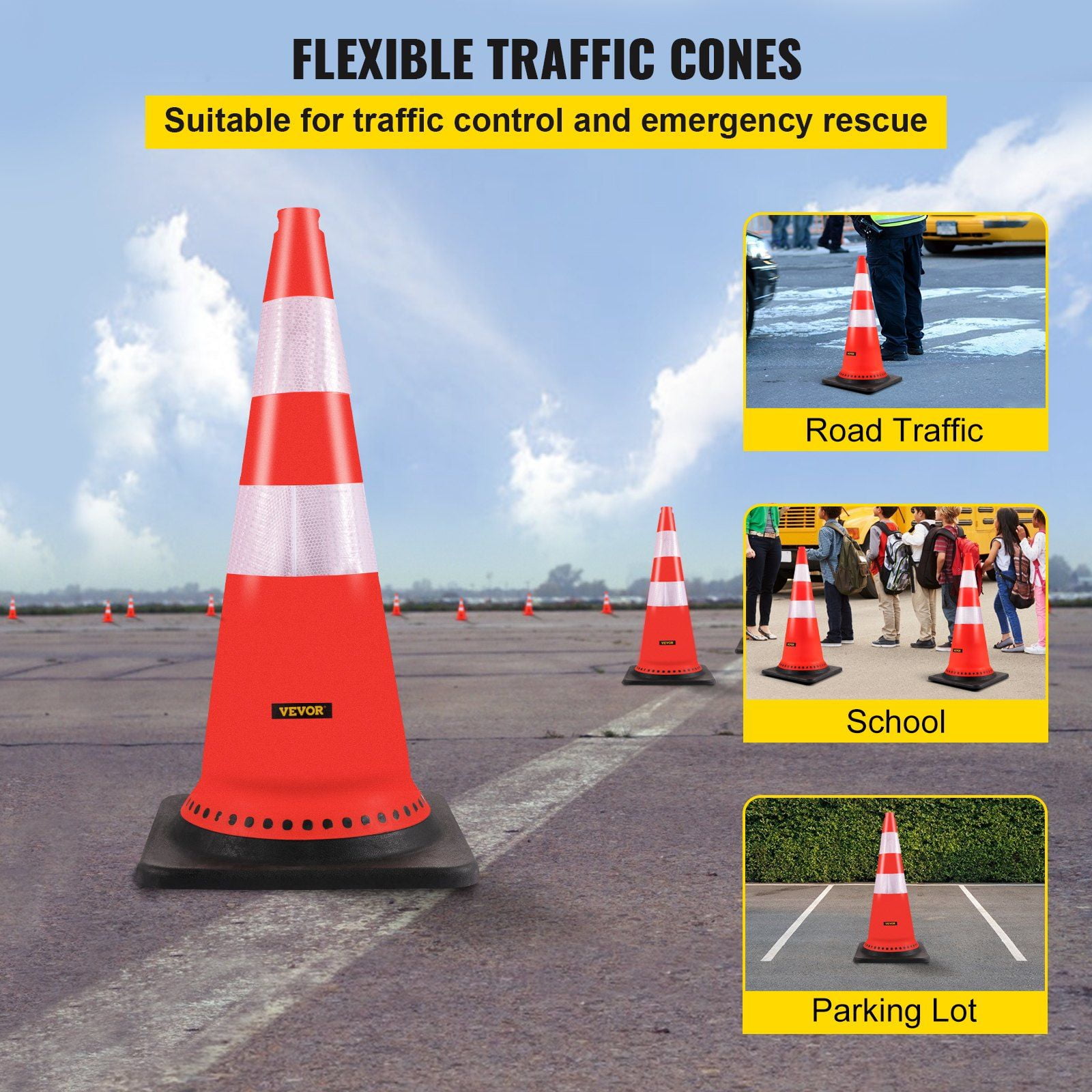 VIPMOON 8 x 30" Traffic Cones, Safety Cones, PVC Orange Construction ...
