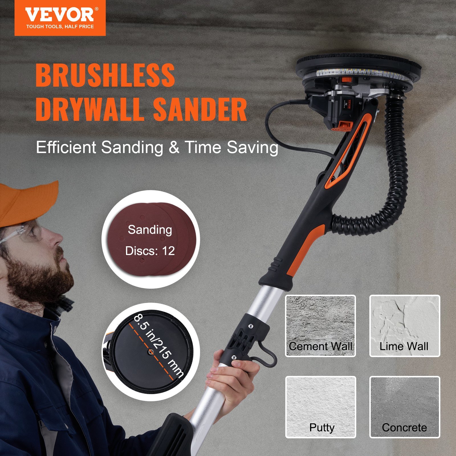 VIPMOON 800W Drywall Sander Brushless Motor 1000-2300RPM Variable Speed ...